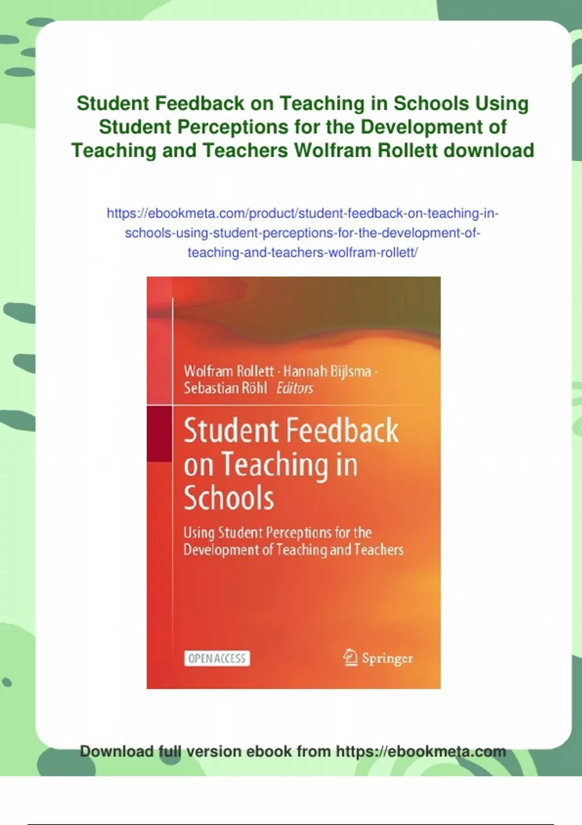 Summary Student Feedback on Teaching in Schools Using Student ...