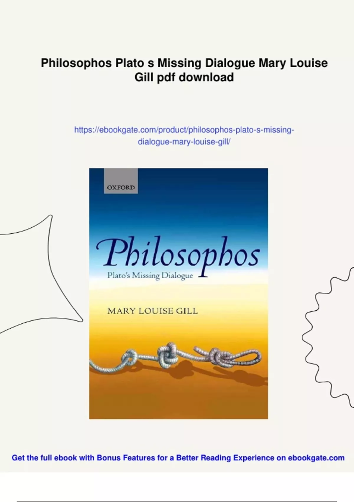 Summary Philosophos Plato s Missing Dialogue Mary Louise Gill - Digital ...