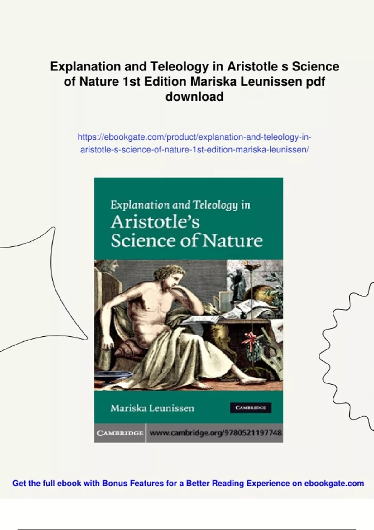 Summary Explanation and Teleology in Aristotle s Science of Nature 1st ...
