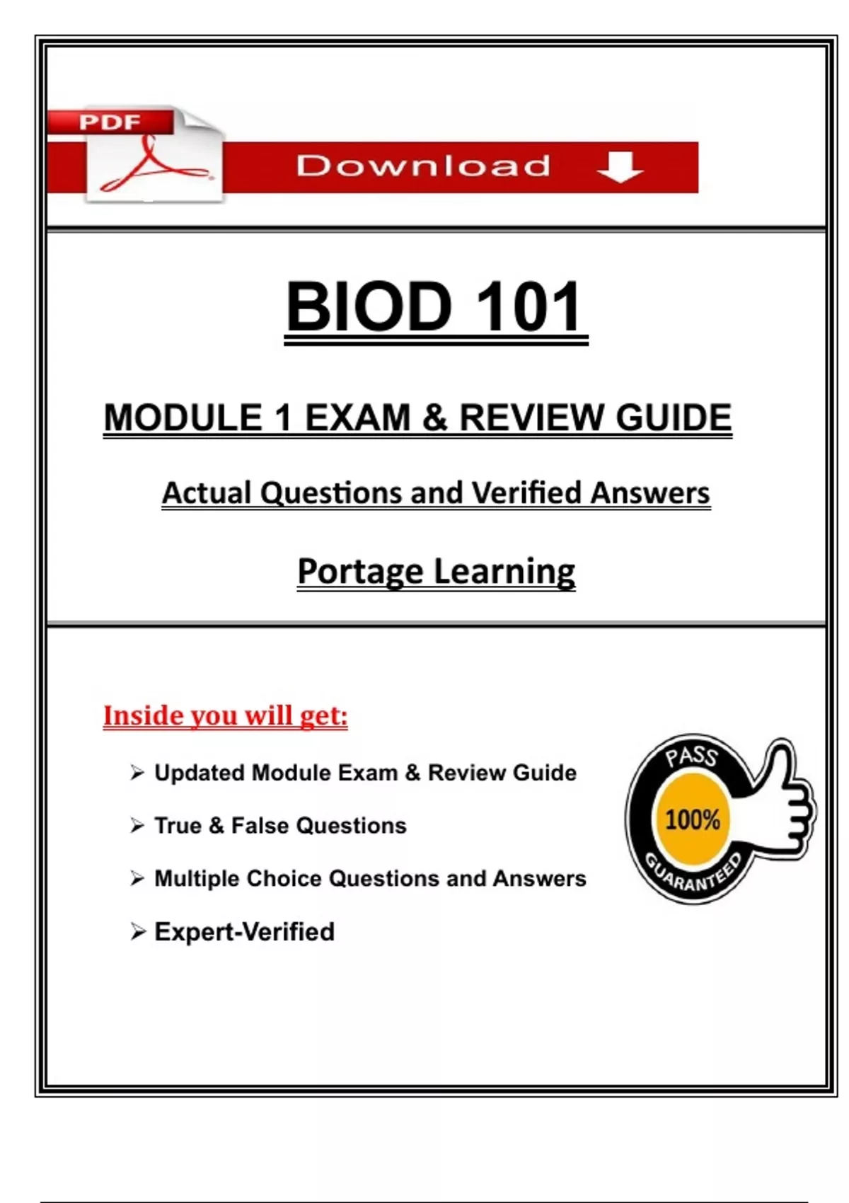 (Modules 1 – 6 & Final Exam) – BIOD 101 | Portage Learning | Complete ...