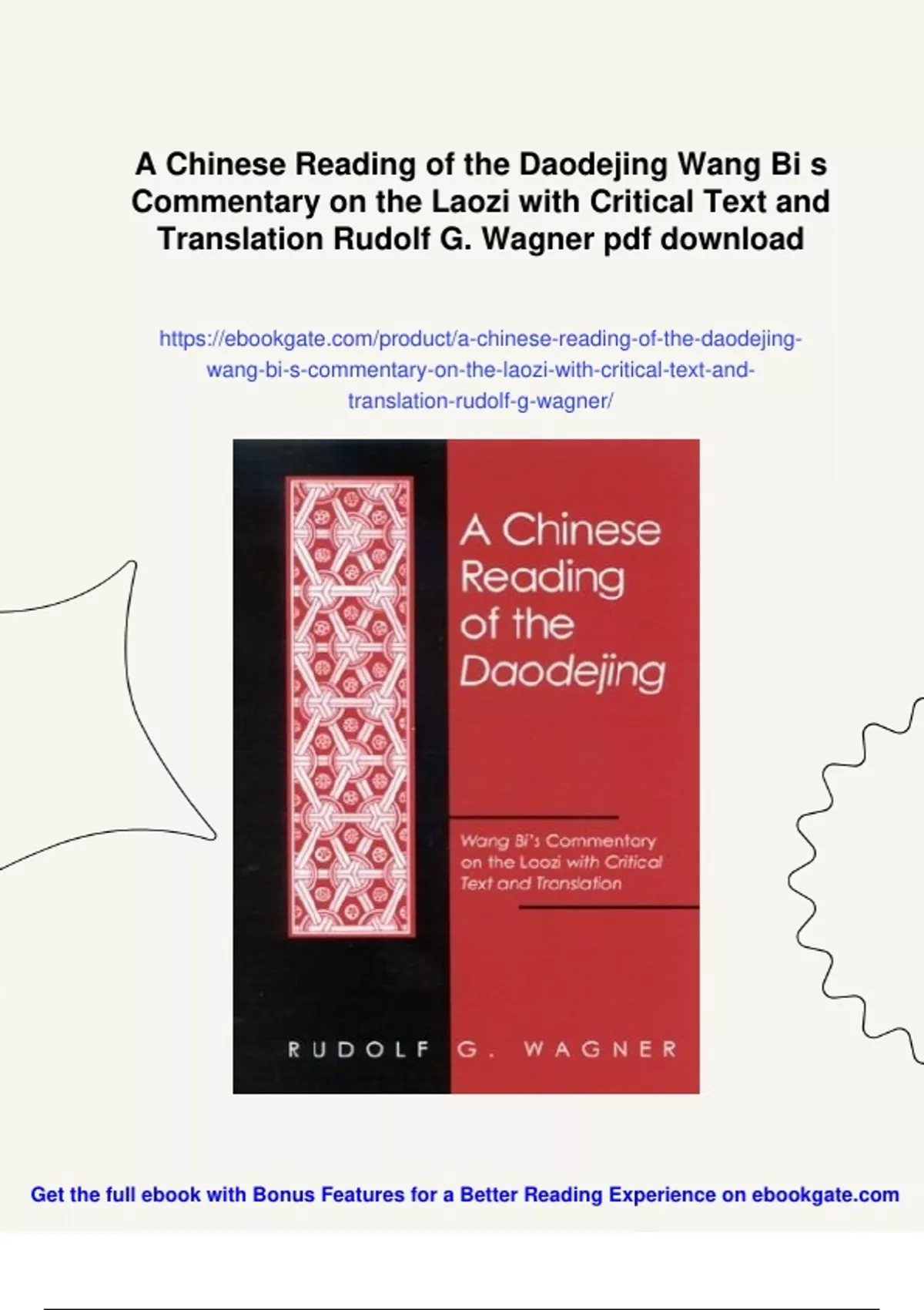 Summary A Chinese Reading of the Daodejing Wang Bi s Commentary on the ...