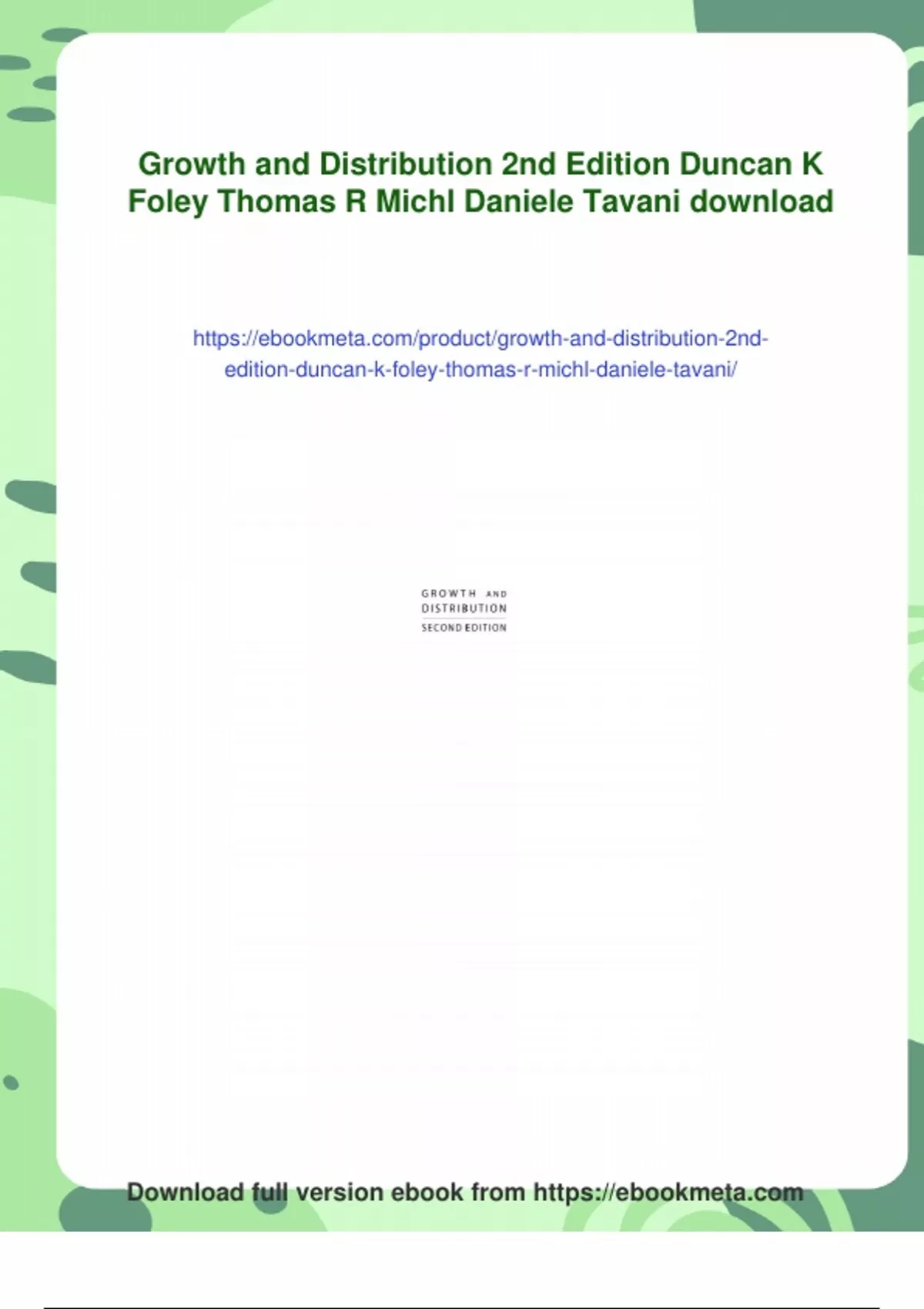 Summary Growth and Distribution 2nd Edition Duncan K Foley Thomas R ...