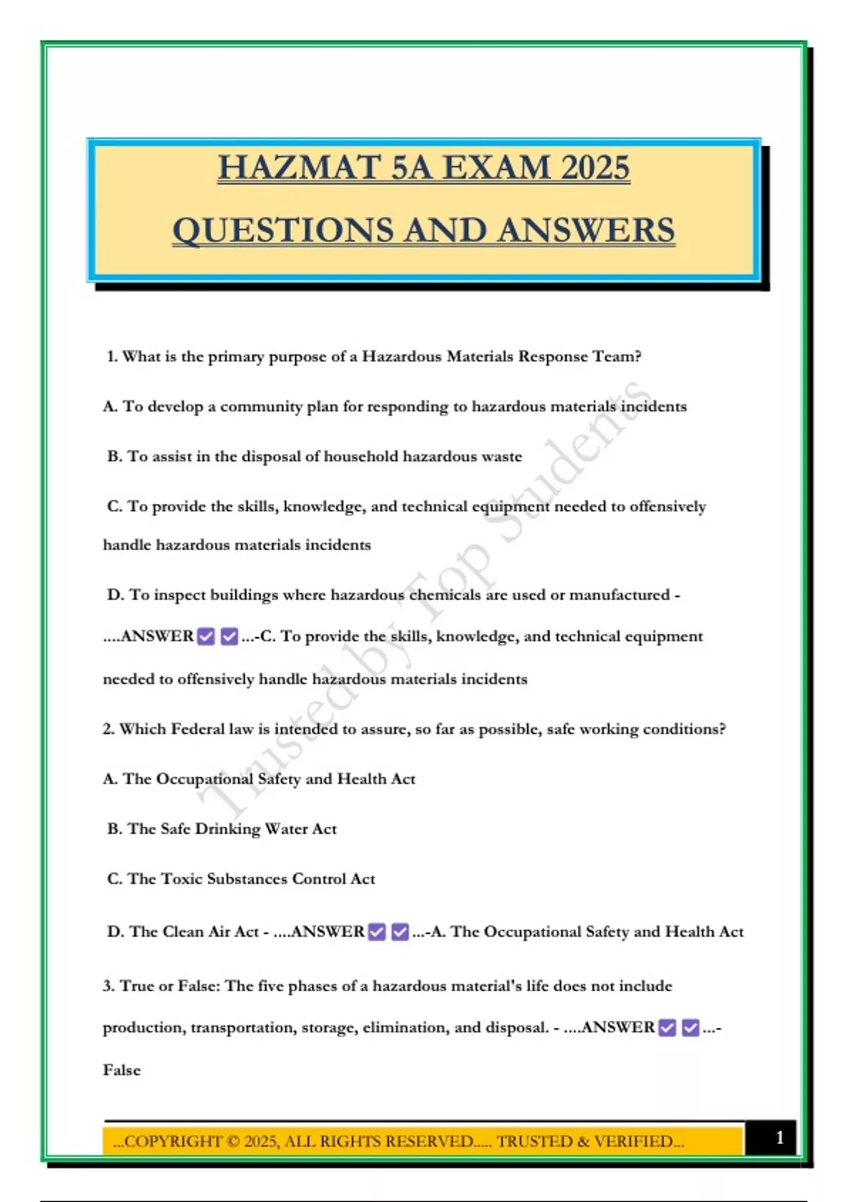 HAZMAT 5A EXAM 2025 QUESTIONS AND ANSWERS - Hazmat - Stuvia US