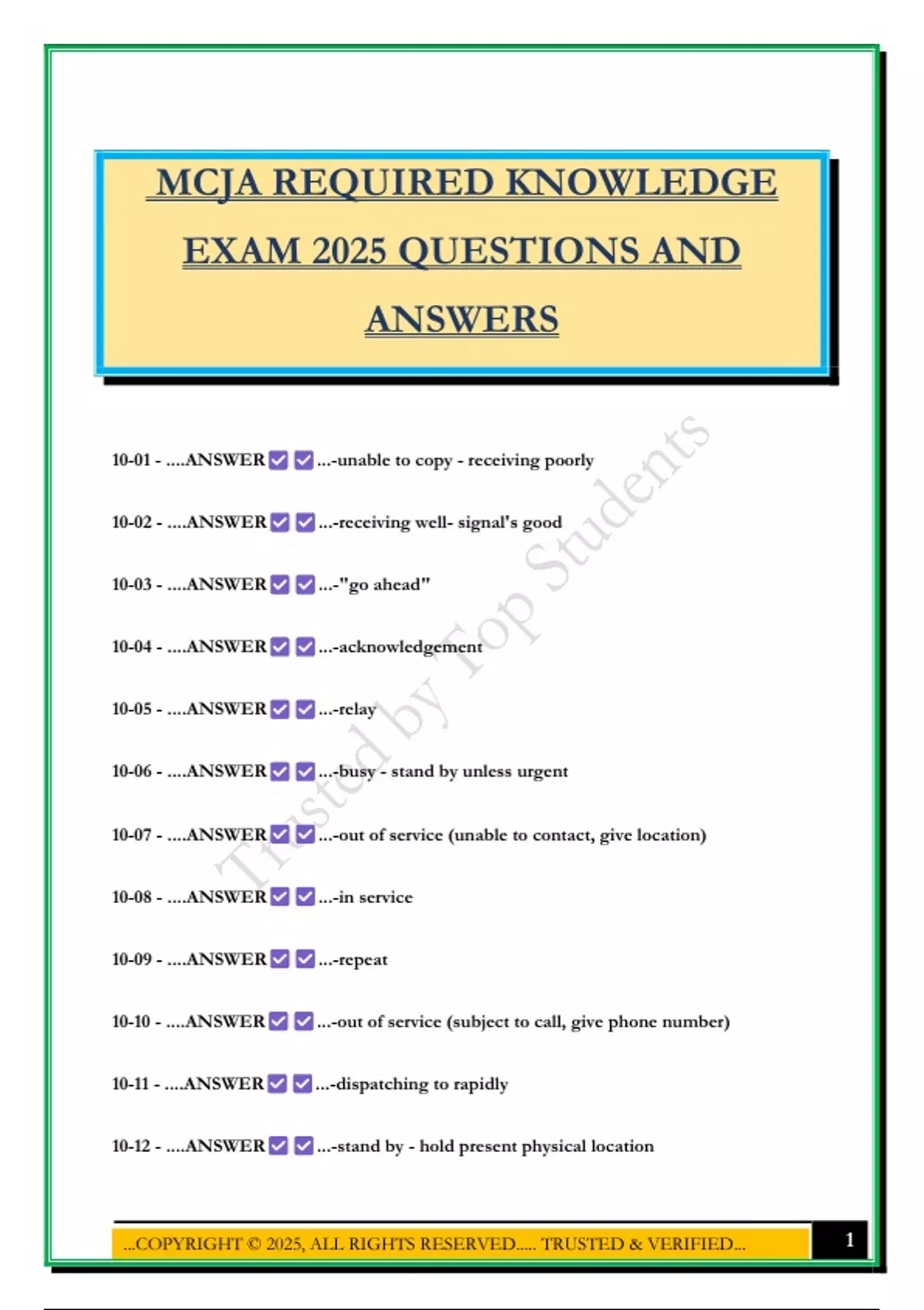 MCJA REQUIRED KNOWLEDGE EXAM 2025 QUESTIONS AND ANSWERS - YCJA - Stuvia US