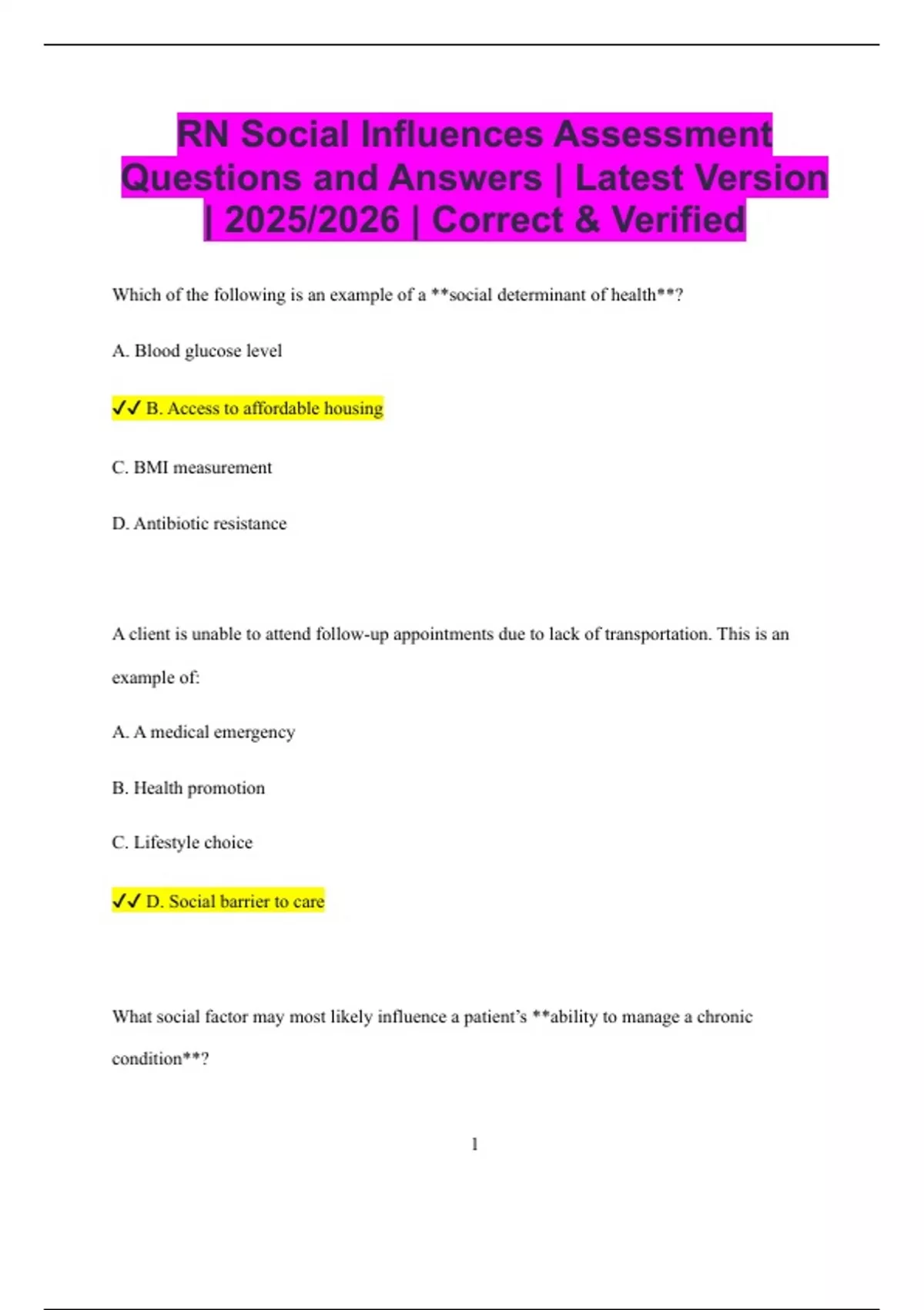 RN Social Influences Assessment Questions and Answers | Latest Version ...