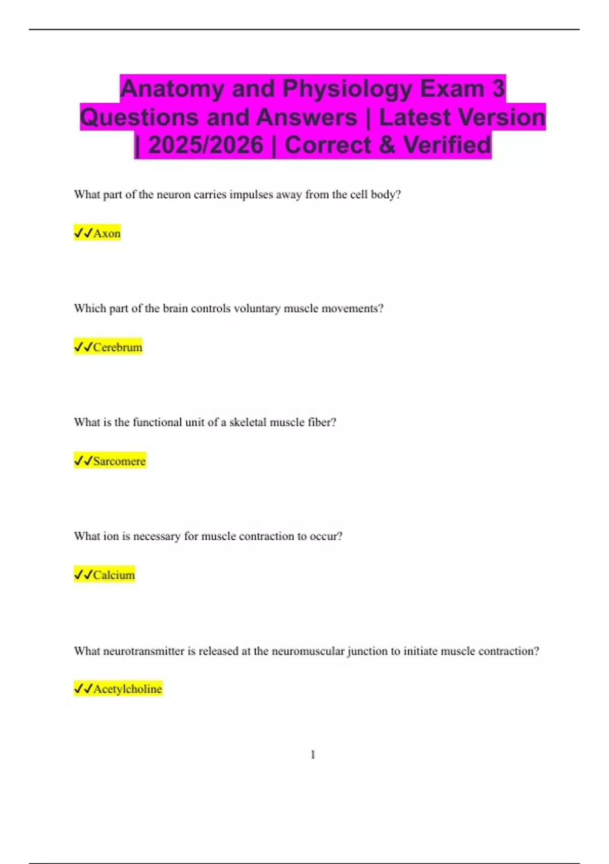 Anatomy and Physiology Exam 3 Questions and Answers | Latest Version ...