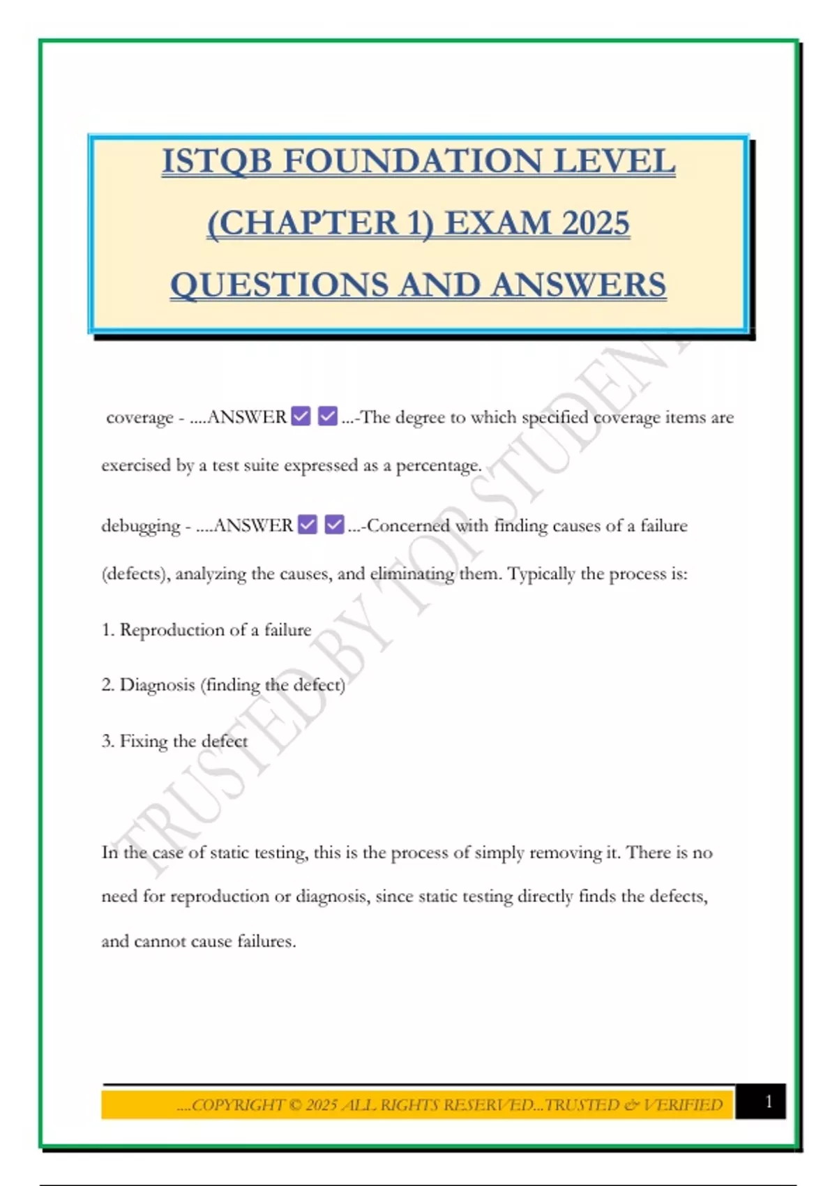 Istqb Foundation Level Chapter 1 Exam 2025 Questions And Answers Istqb Stuvia Us