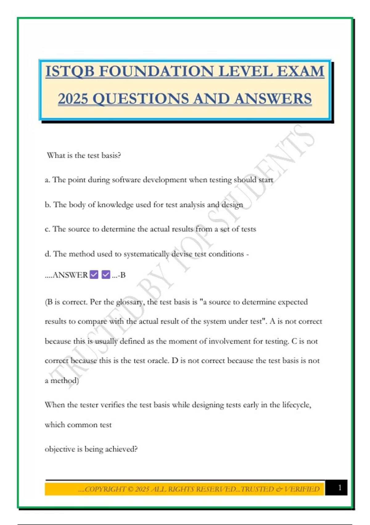ISTQB FOUNDATION LEVEL EXAM 2025 QUESTIONS AND ANSWERS - ISTQB - Stuvia US