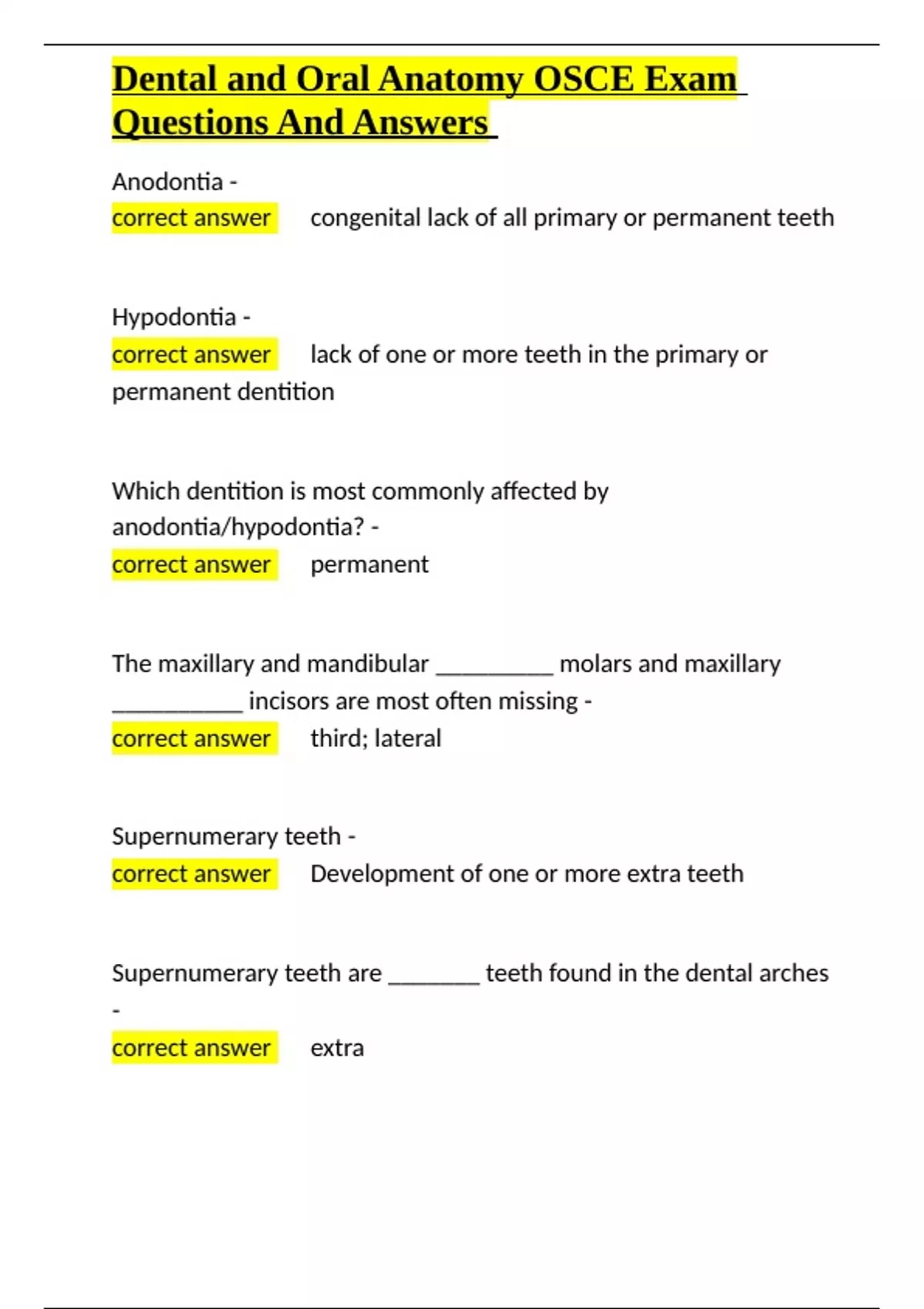 Dental and Oral Anatomy OSCE Exam Questions And Answers.docx - OSCE. - Stuvia US