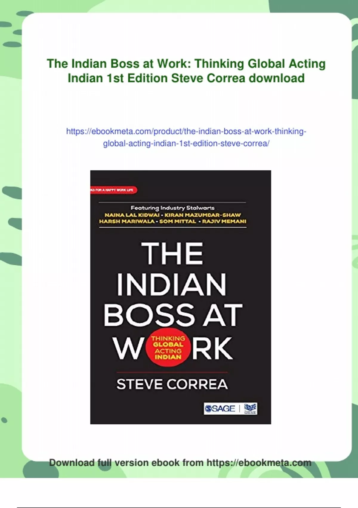 Summary The Indian Boss at Work: Thinking Global Acting Indian 1st ...