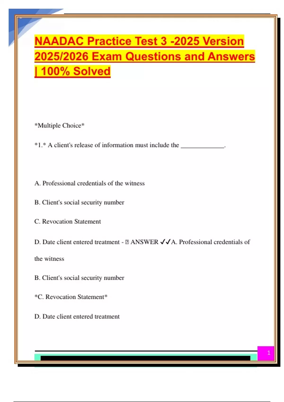 NAADAC Practice Test 3 -2025 Version 2025/2026 Exam Questions and ...