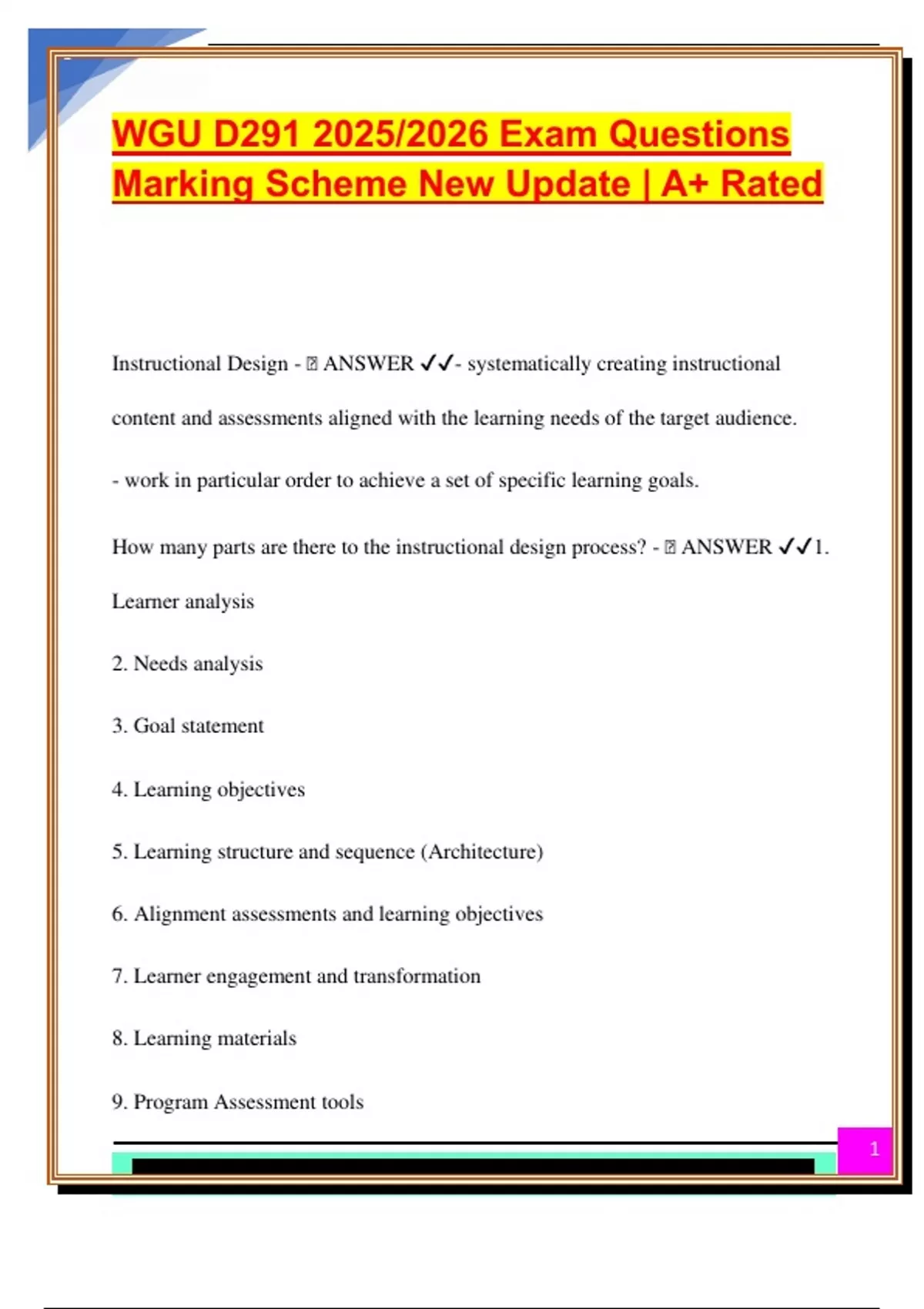 WGU D291 2025/2026 Exam Questions Marking Scheme New Update | A+ Rated ...