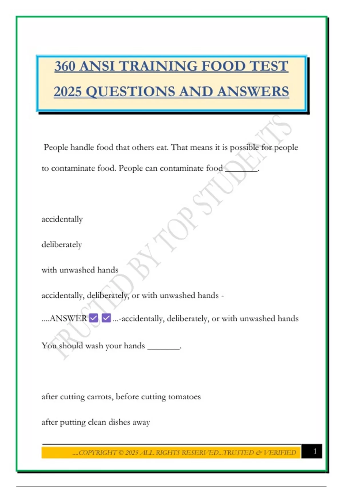360 ANSI TRAINING FOOD TEST 2025 QUESTIONS AND ANSWERS - Food handlers ...