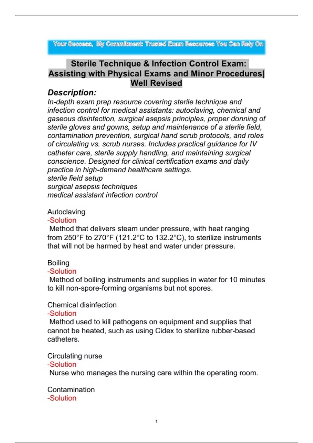 Sterile Technique & Infection Control Exam: Assisting with Physical ...