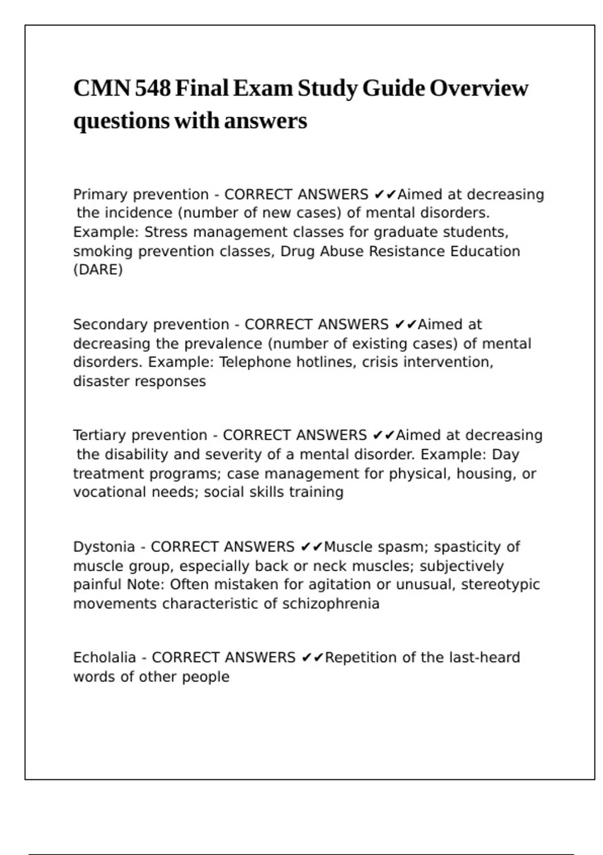CMN 548 Final Exam Study Guide Overview questions with answers - CMN 548 - Stuvia US