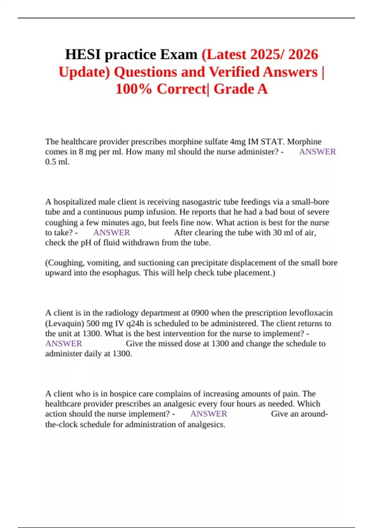 HESI practice Exam (Latest 2025/ 2026 Update) Questions and Verified ...