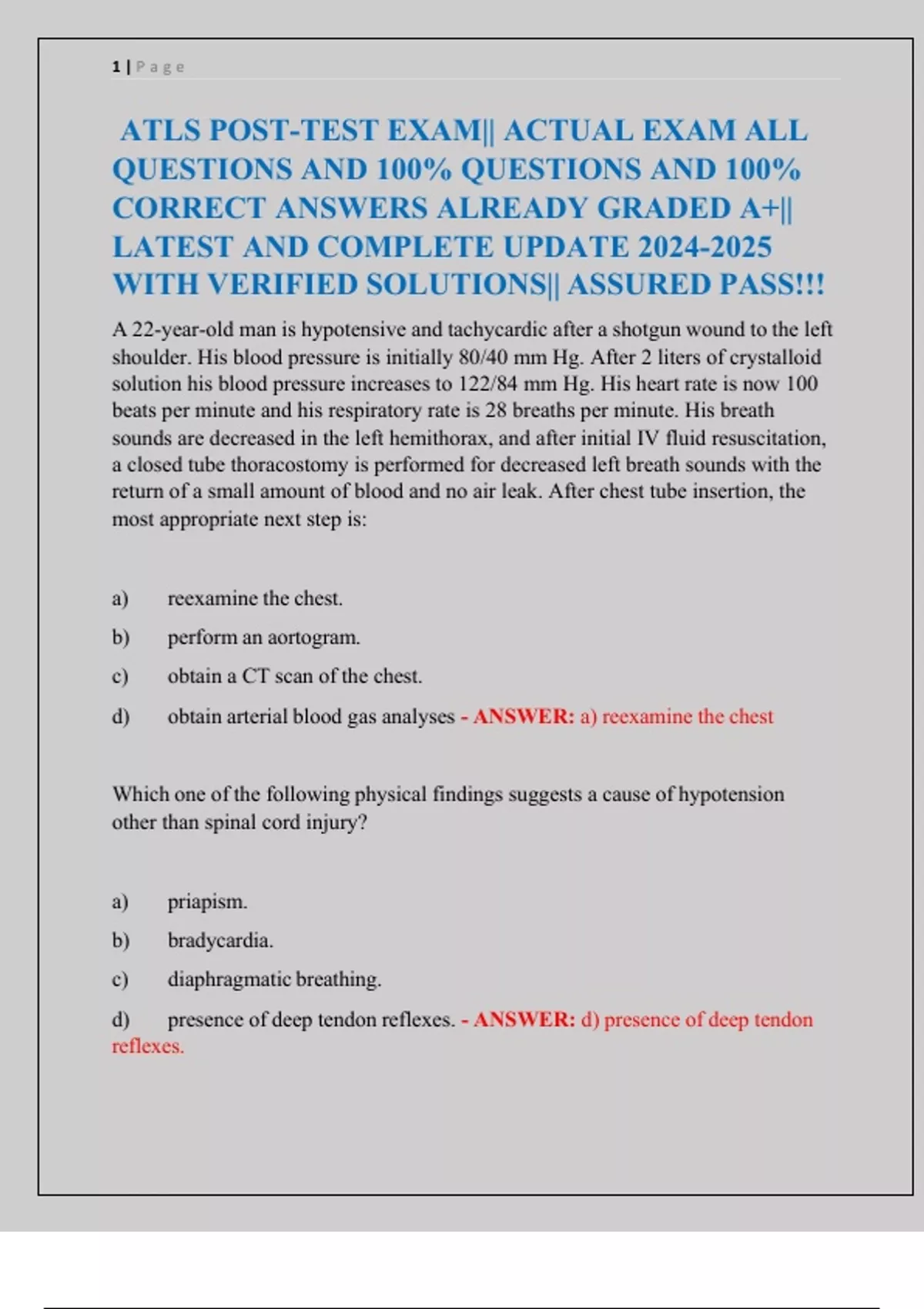 ATLS Post-Test Exam 2024–2025 – Actual Exam with 100% Correct Verified ...