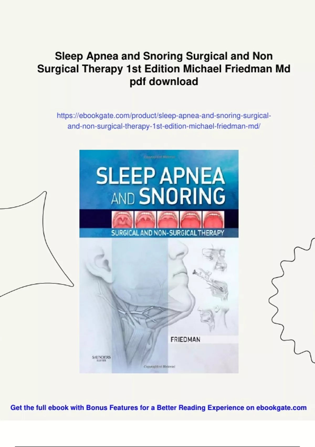 Summary Sleep Apnea and Snoring Surgical and Non Surgical Therapy 1st ...