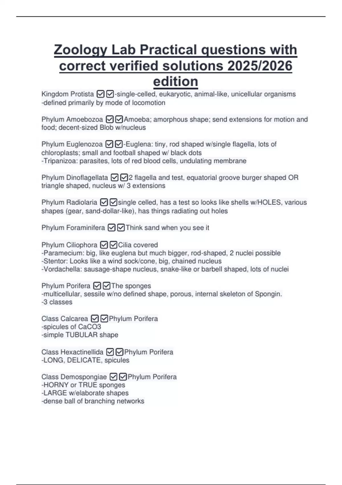 Zoology Lab Practical questions with correct verified solutions 2025/ ...