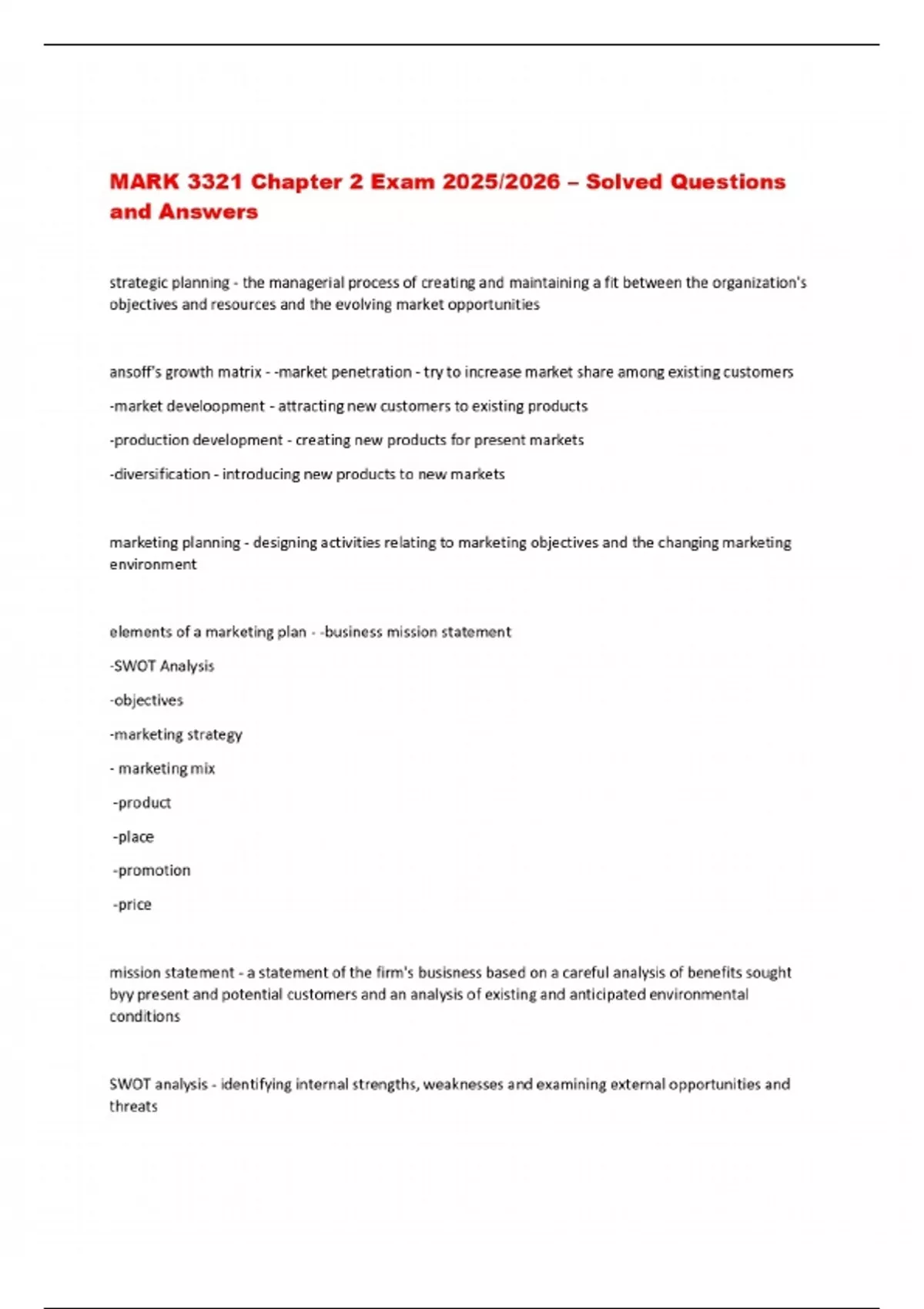 MARK 3321 Chapter 2 Exam 2025/2026 – Solved Questions and Answers - MRK ...