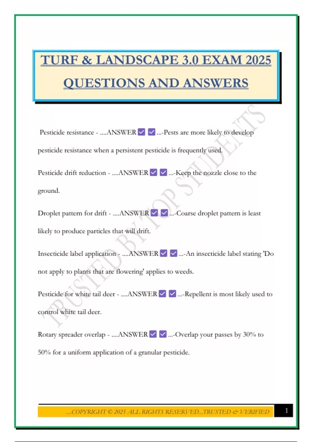 TURF & LANDSCAPE 3.0 EXAM 2025 QUESTIONS AND ANSWERS - AQUATIC AND ...