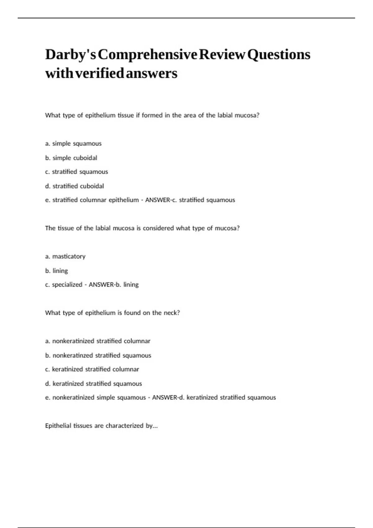 Darby-s Comprehensive Review Questions with verified answers - Darby ...