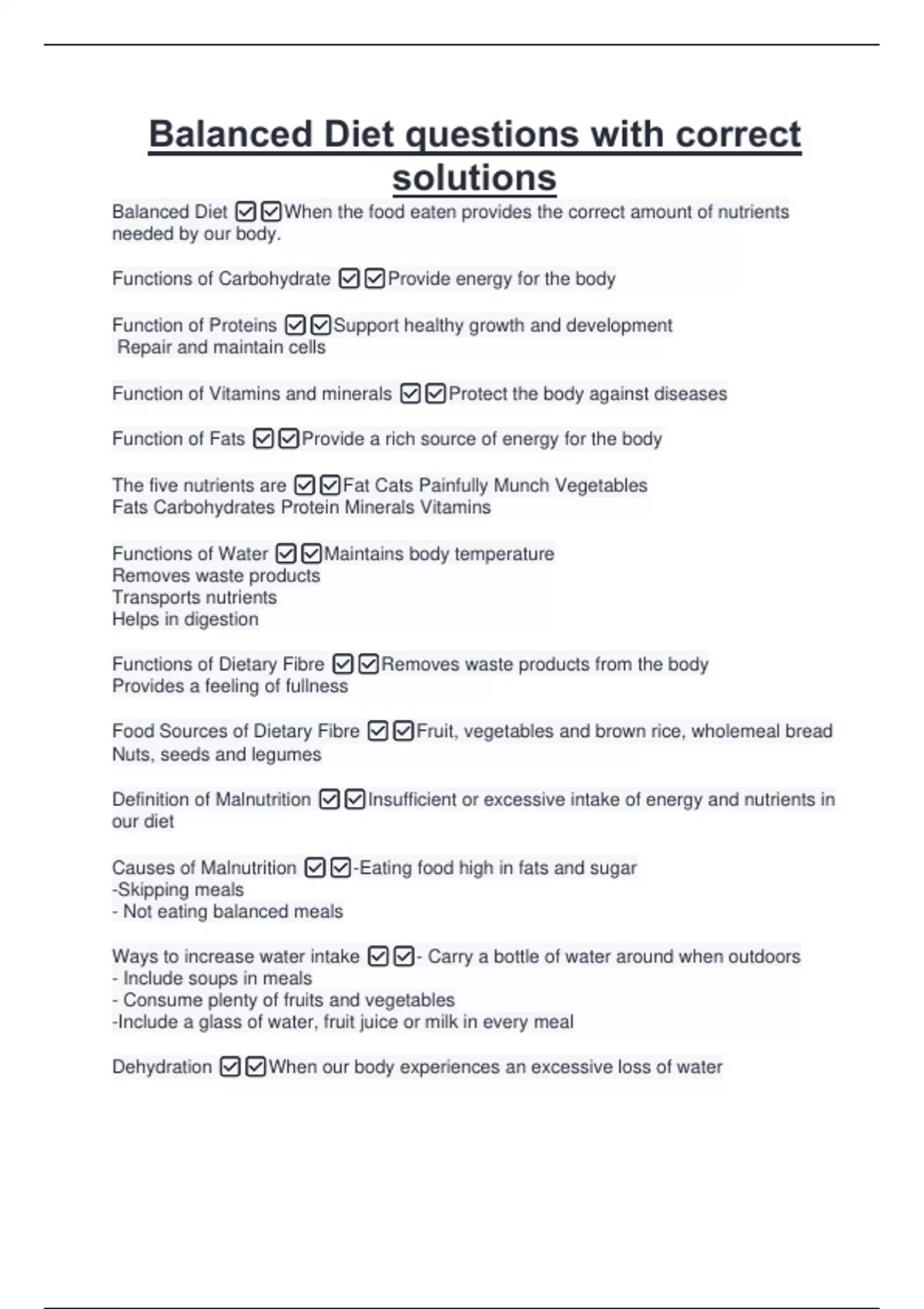 Balanced Diet questions with correct solutions - Balanced Diet - Stuvia US