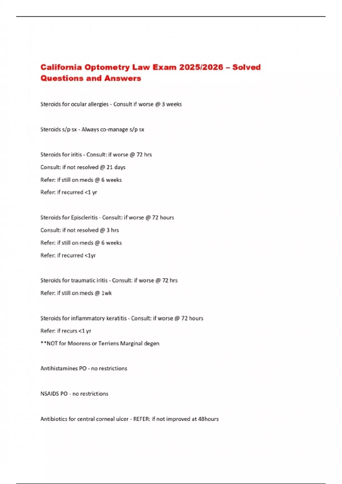 California Optometry Law Exam 2025/2026 – Solved Questions and Answers ...
