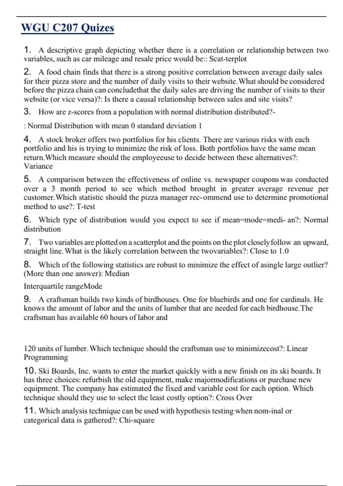 WGU C207 Quizes ( UPDATED 2025 ) COMPLETE QUESTIONS & ANSWERS (SOLVED) 100% CORRECT - WGU C207 ...