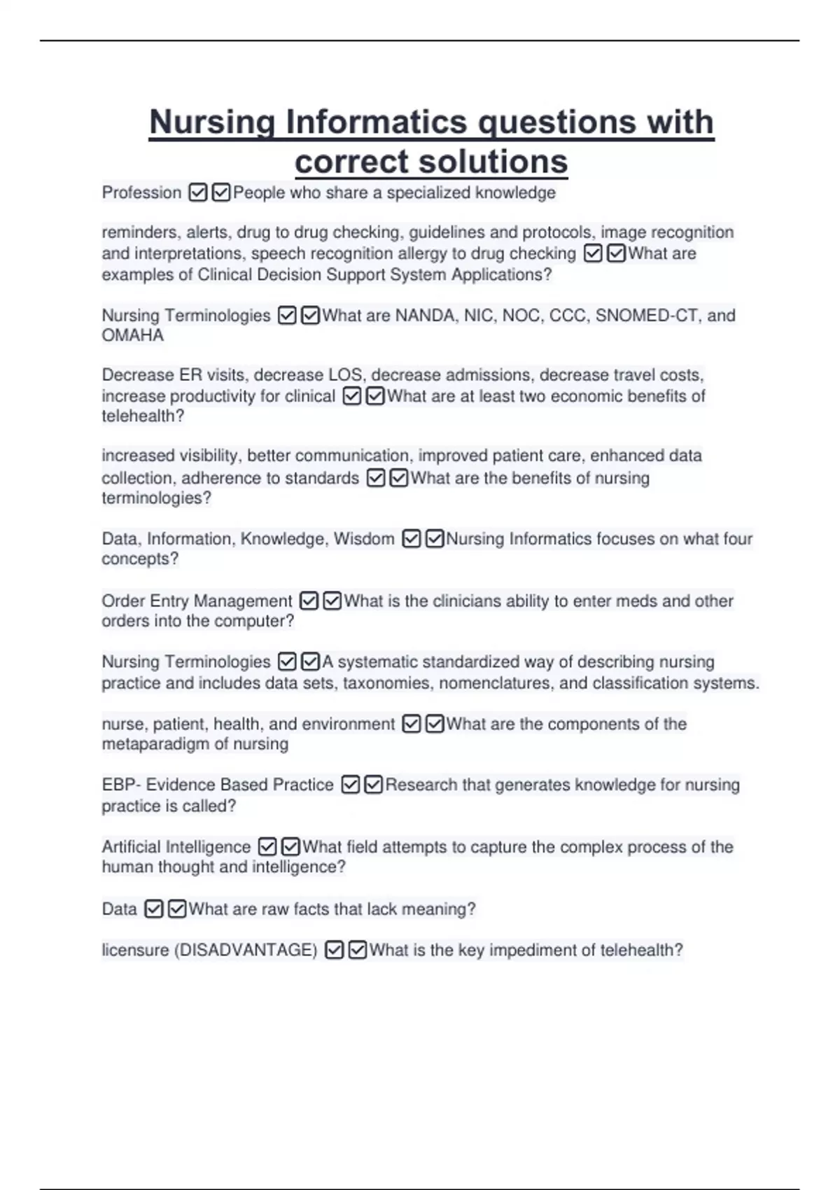 Nursing Informatics questions with correct solutions - Nursing ...