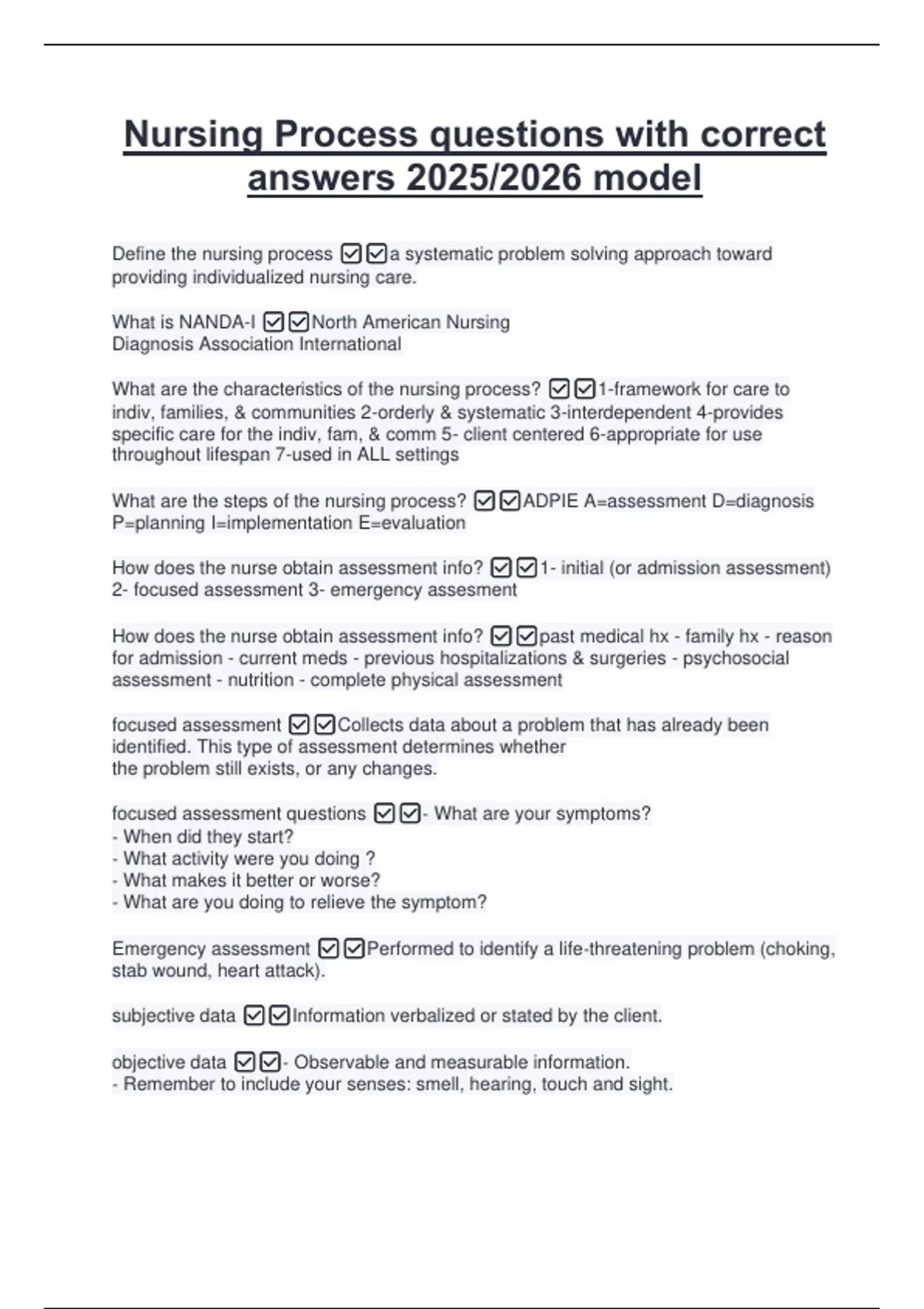 Nursing Process questions with correct answers 2025/2026 model ...