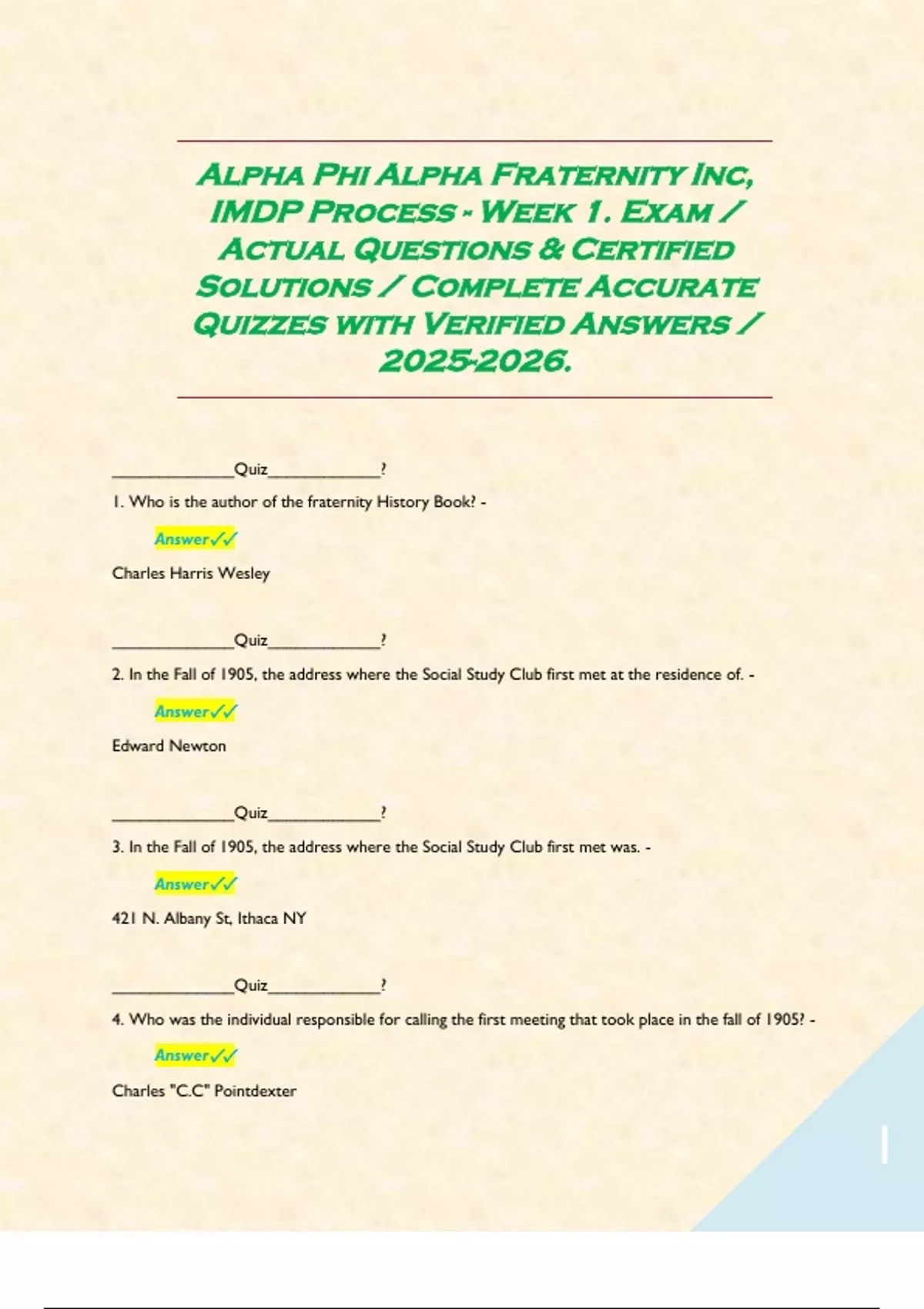 Alpha Phi Alpha Fraternity Inc, IMDP Process - Week 1. Exam / Actual ...