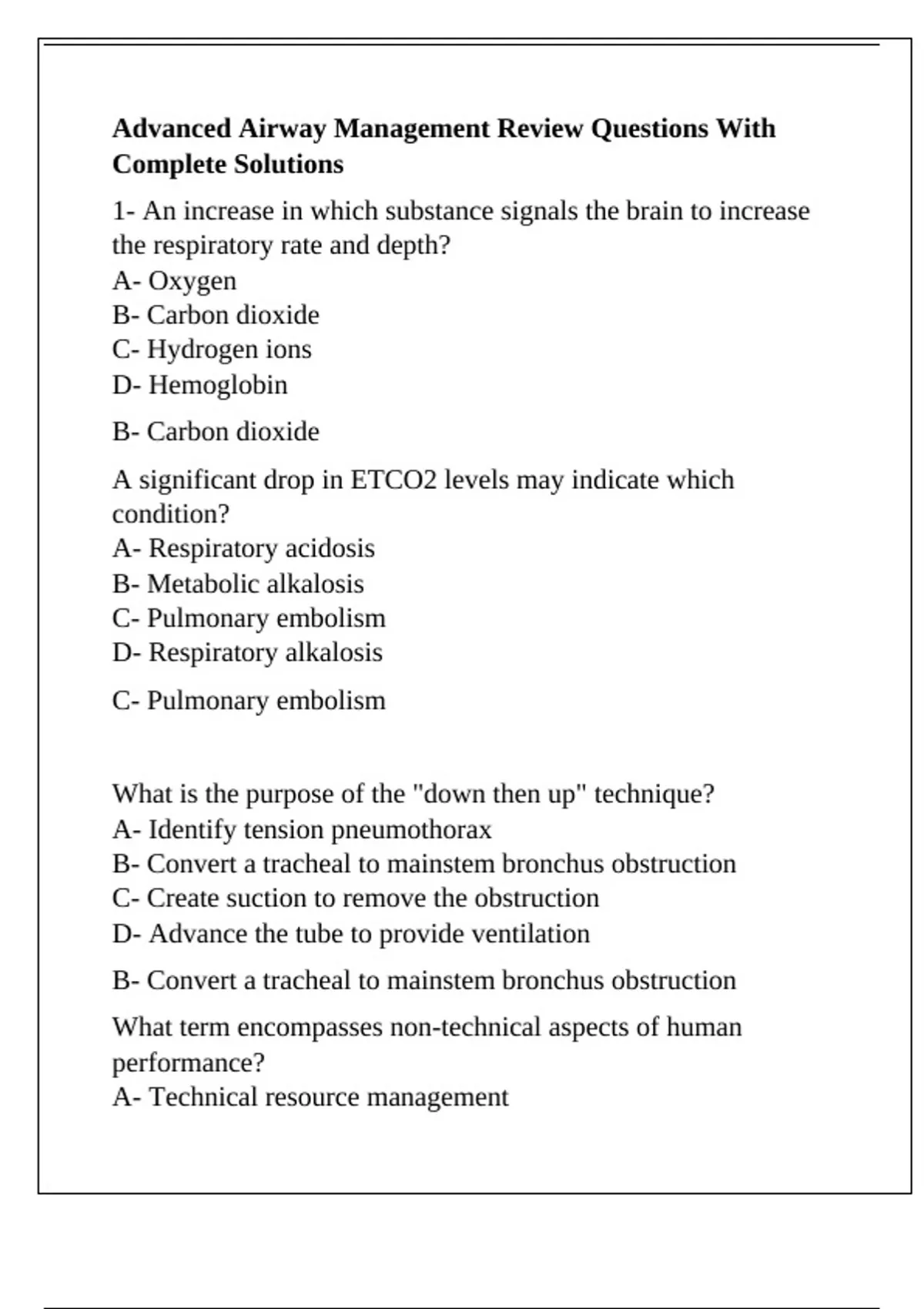 Advanced Airway Management Review Questions With Complete Solutions ...