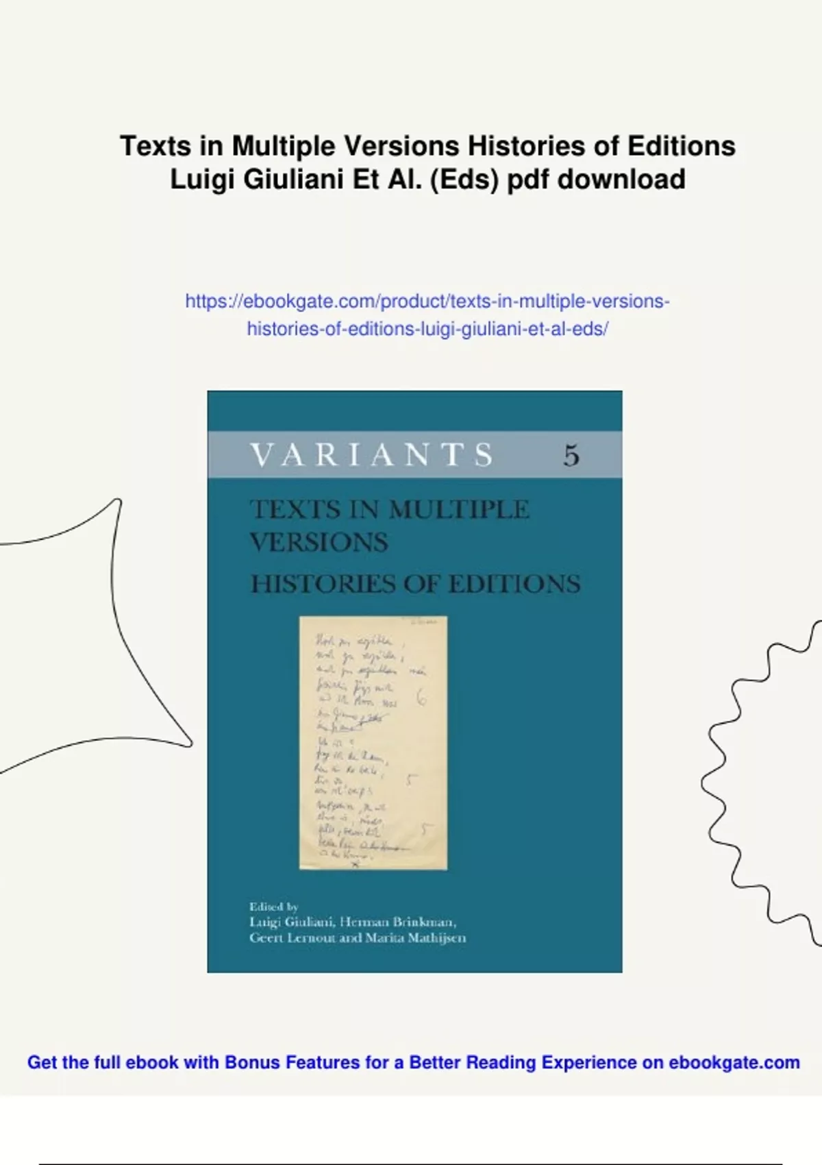 Summary Texts in Multiple Versions Histories of Editions Luigi Giuliani ...