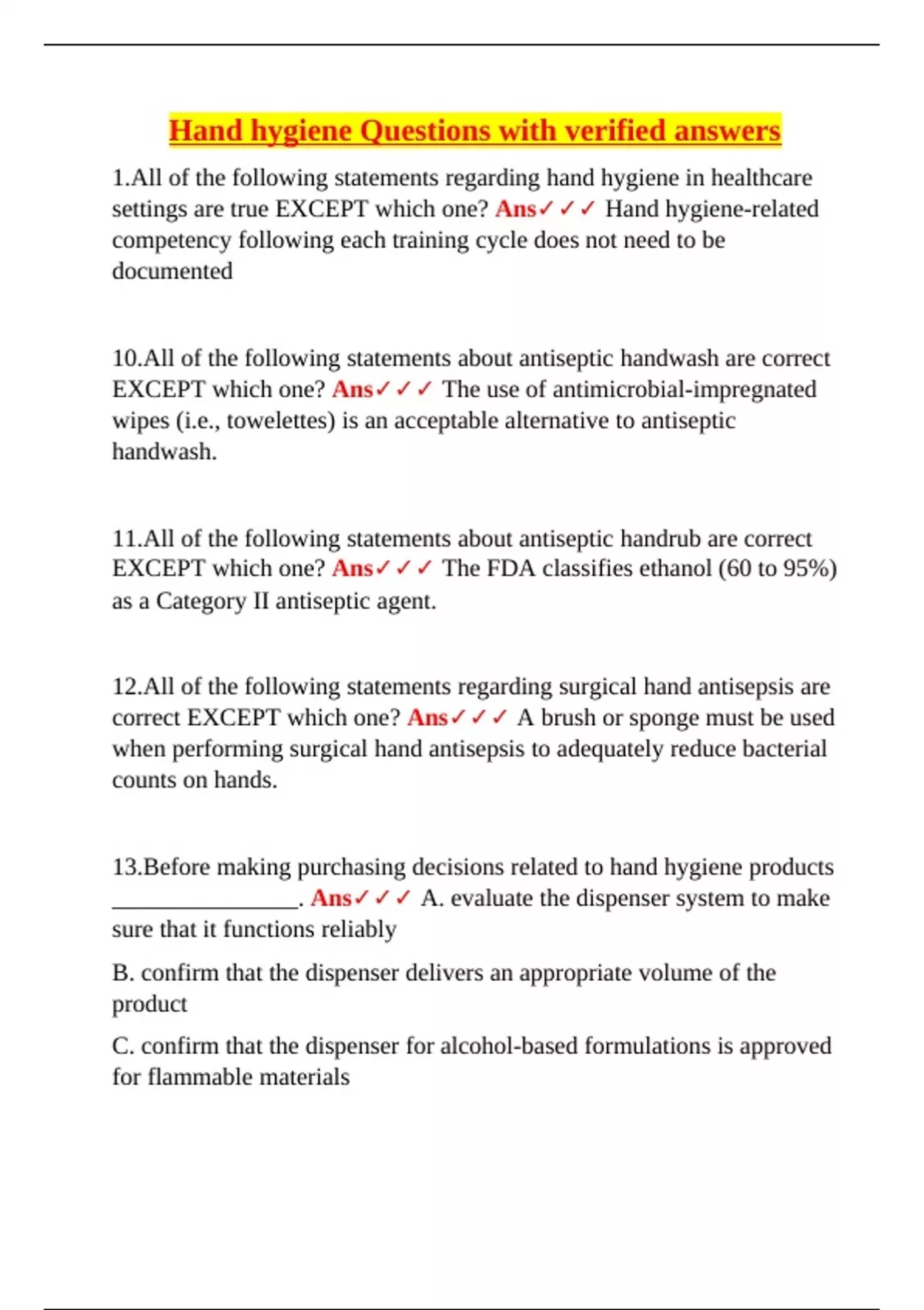 Hand Hygiene in Clinical & Dental Settings – Verified Questions and ...