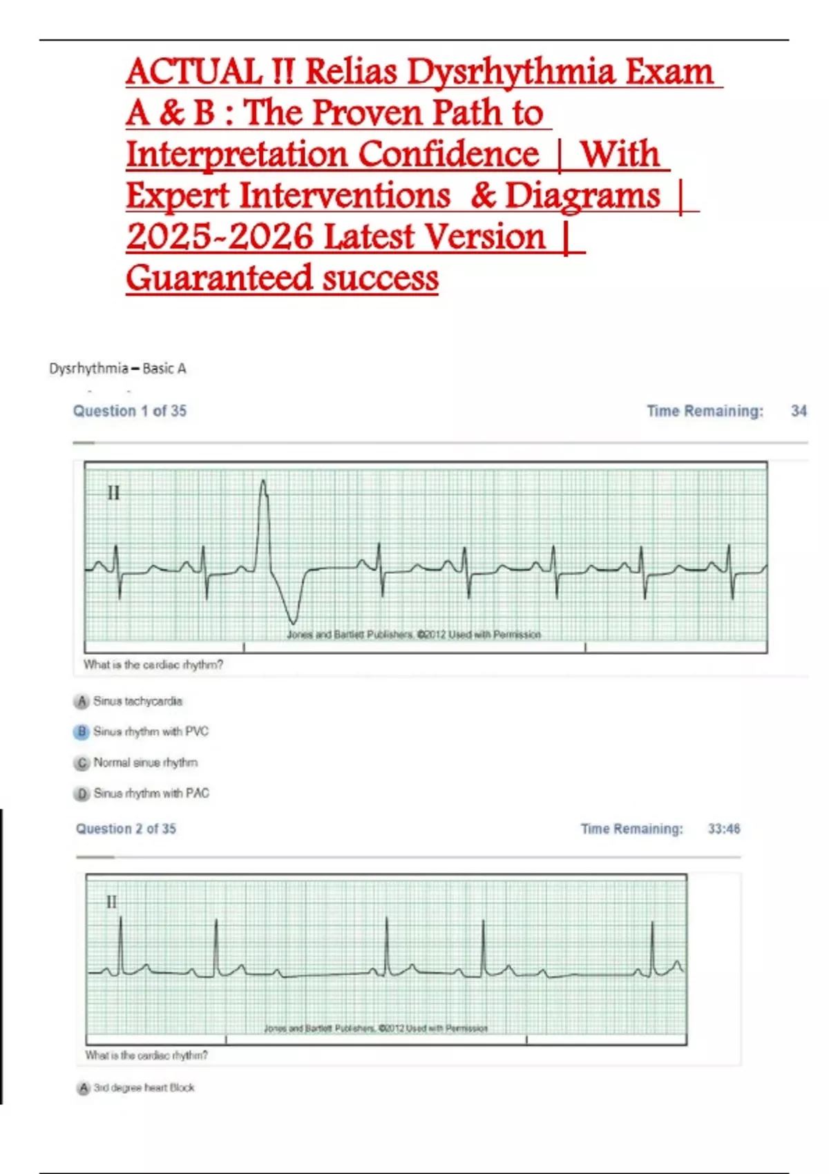ACTUAL !! Relias Dysrhythmia Exam A & B The Proven Path to ...