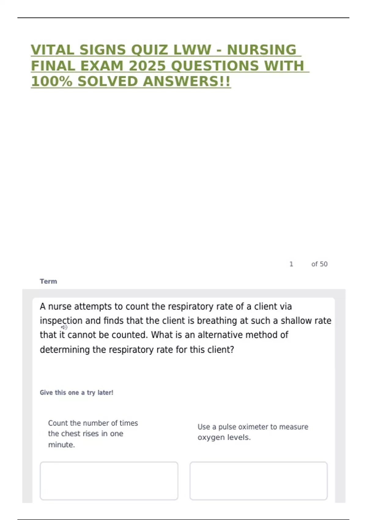 VITAL SIGNS QUIZ LWW - NURSING FINAL EXAM 2025 QUESTIONS WITH 100% ...