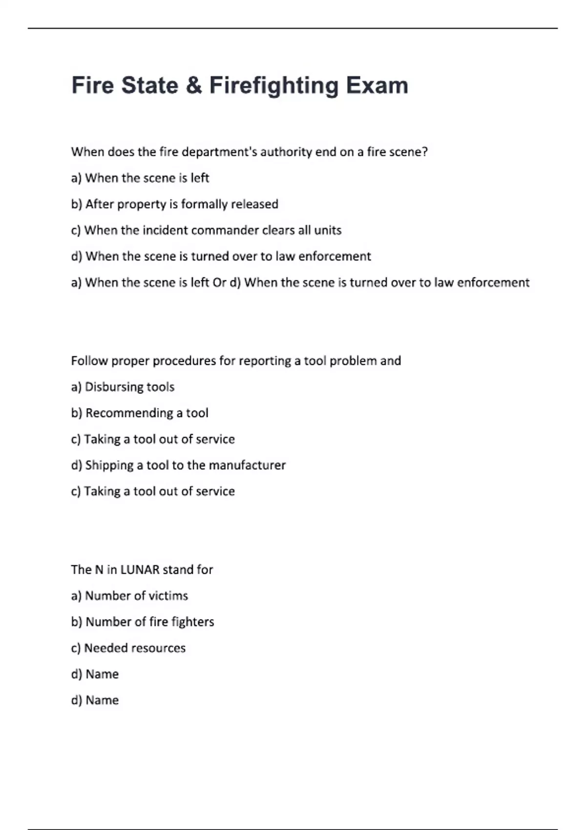 Fire State & Firefighting Exam Expected Questions and Answers Latest ...