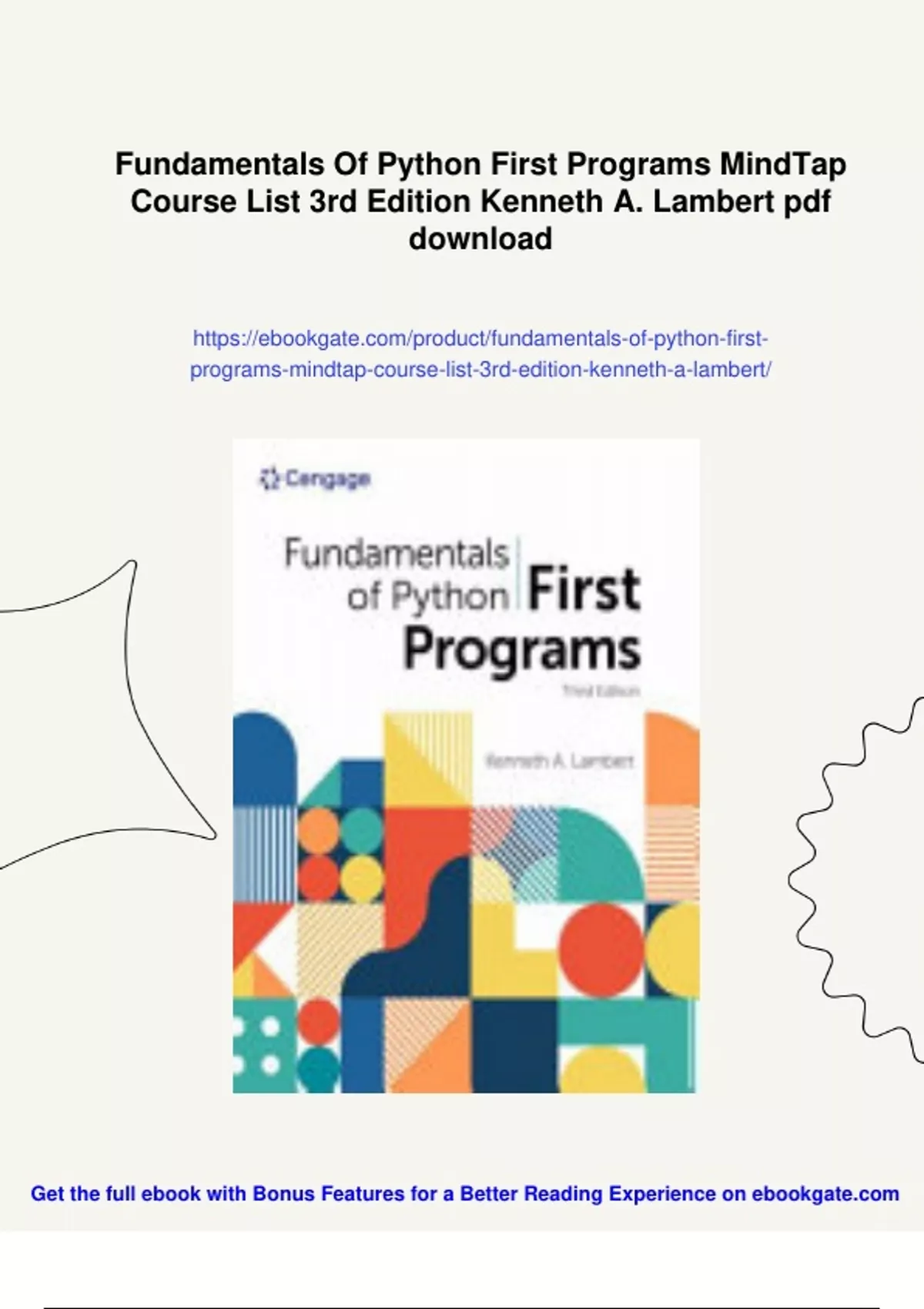 Summary Fundamentals Of Python First Programs MindTap Course List 3rd Edition Kenneth A. Lambert ...