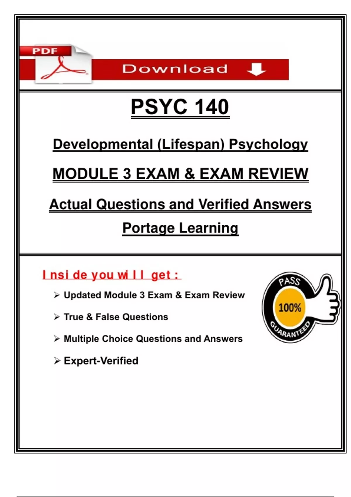 PSYC 140 Module 3 LockDown Exam & Full Review | 2025 Updated Version | Portage Learning - PSYC ...