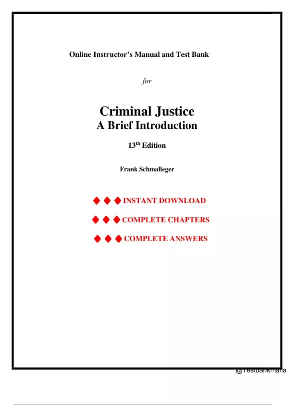 Test Bank For Criminal Justice: A Brief Introduction 13th Edition by ...