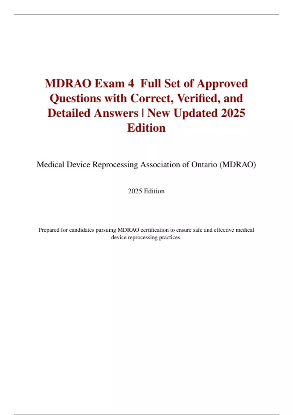 2026/2027 MDRAO Exam 4 Full Set of Approved Questions with Correct ...
