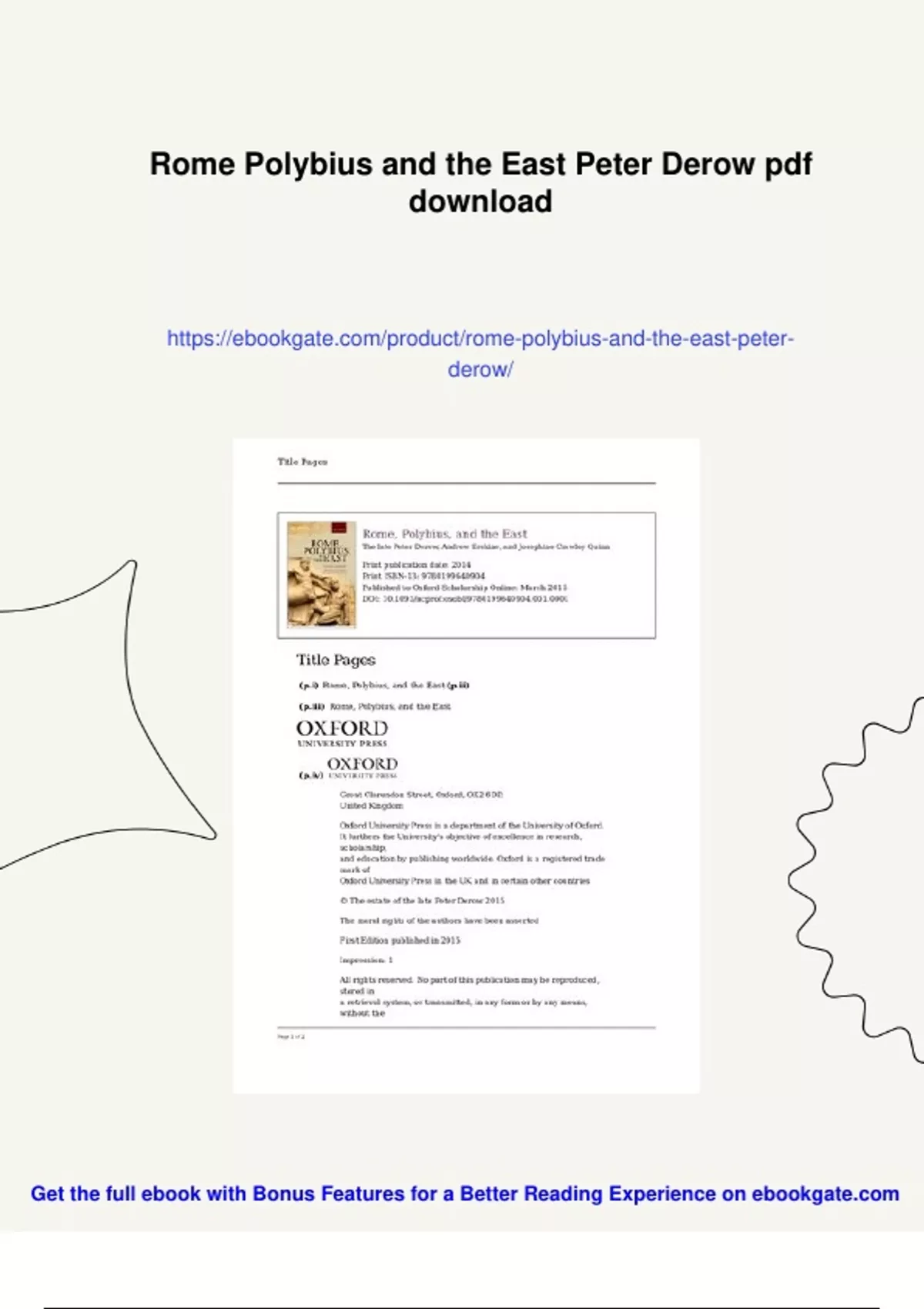 Summary Rome Polybius and the East Peter Derow - Instant Download ...