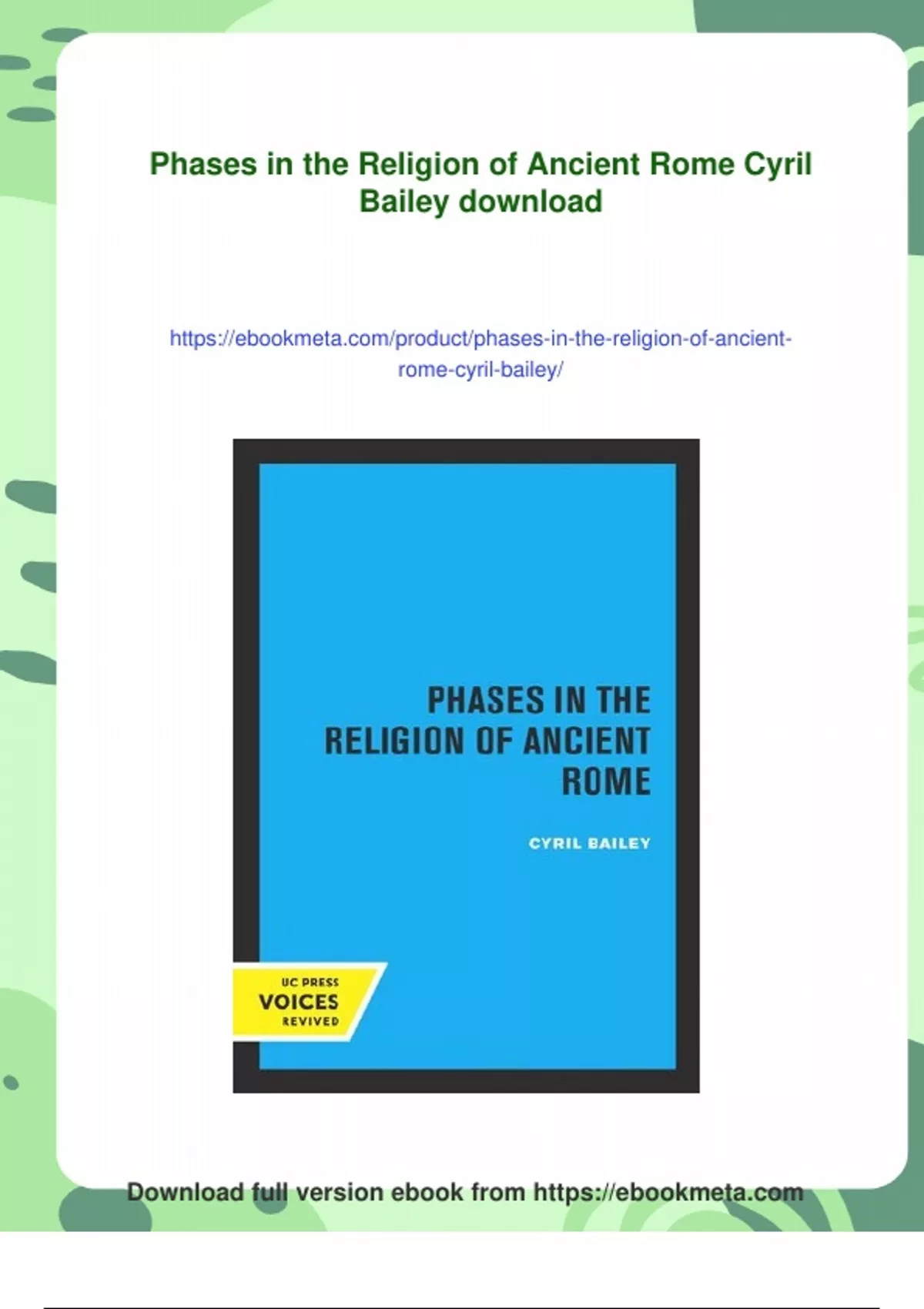 Summary Phases in the Religion of Ancient Rome Cyril Bailey - Digital ...
