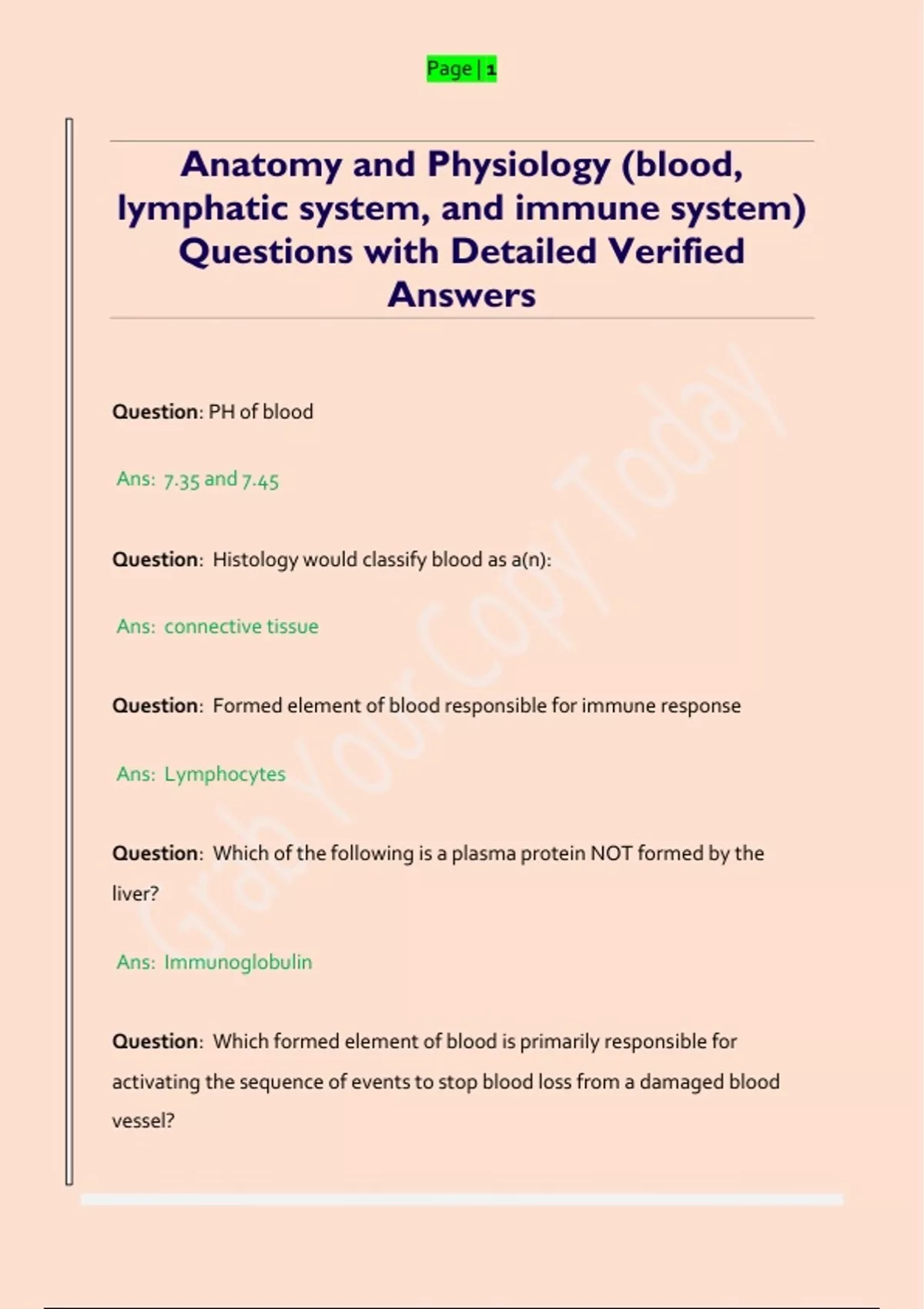 Anatomy and Physiology (blood, lymphatic system, and immune system ...