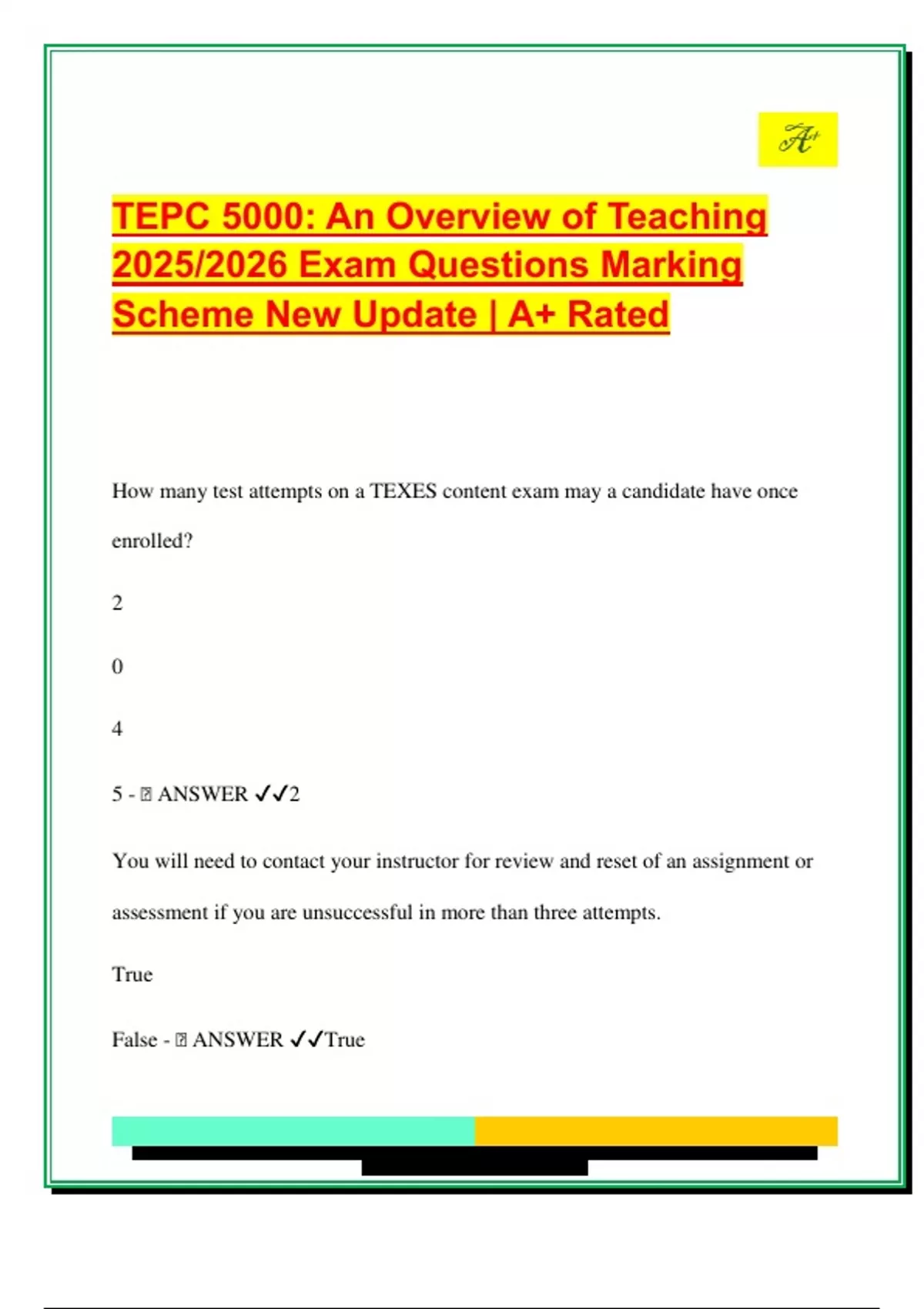 TEPC 5000: An Overview of Teaching 2025/2026 Exam Questions Marking ...
