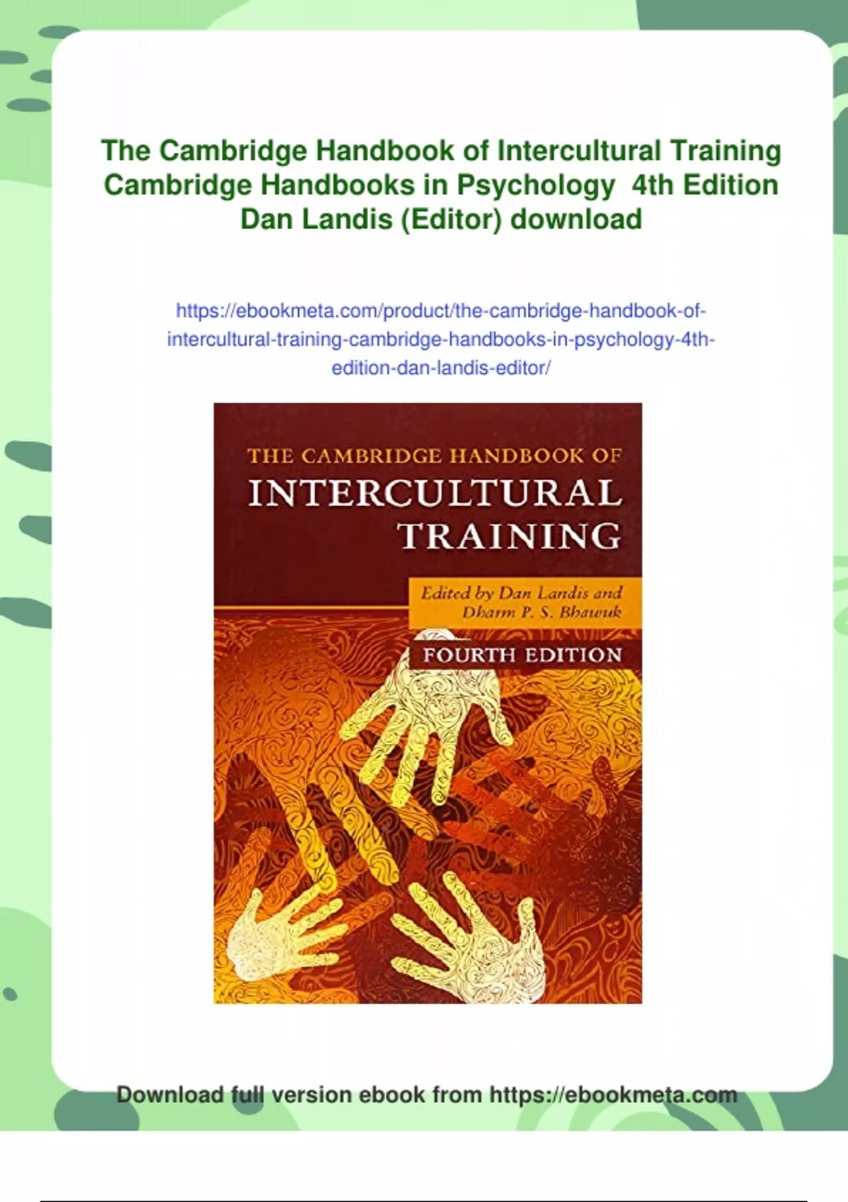 Summary The Cambridge Handbook of Intercultural Training Cambridge ...