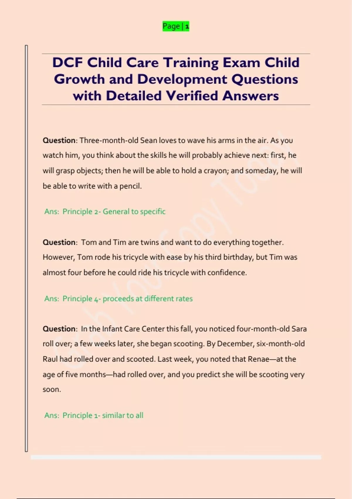 DCF Child Care Training Exam Child Growth and Development Questions with Detailed Verified ...