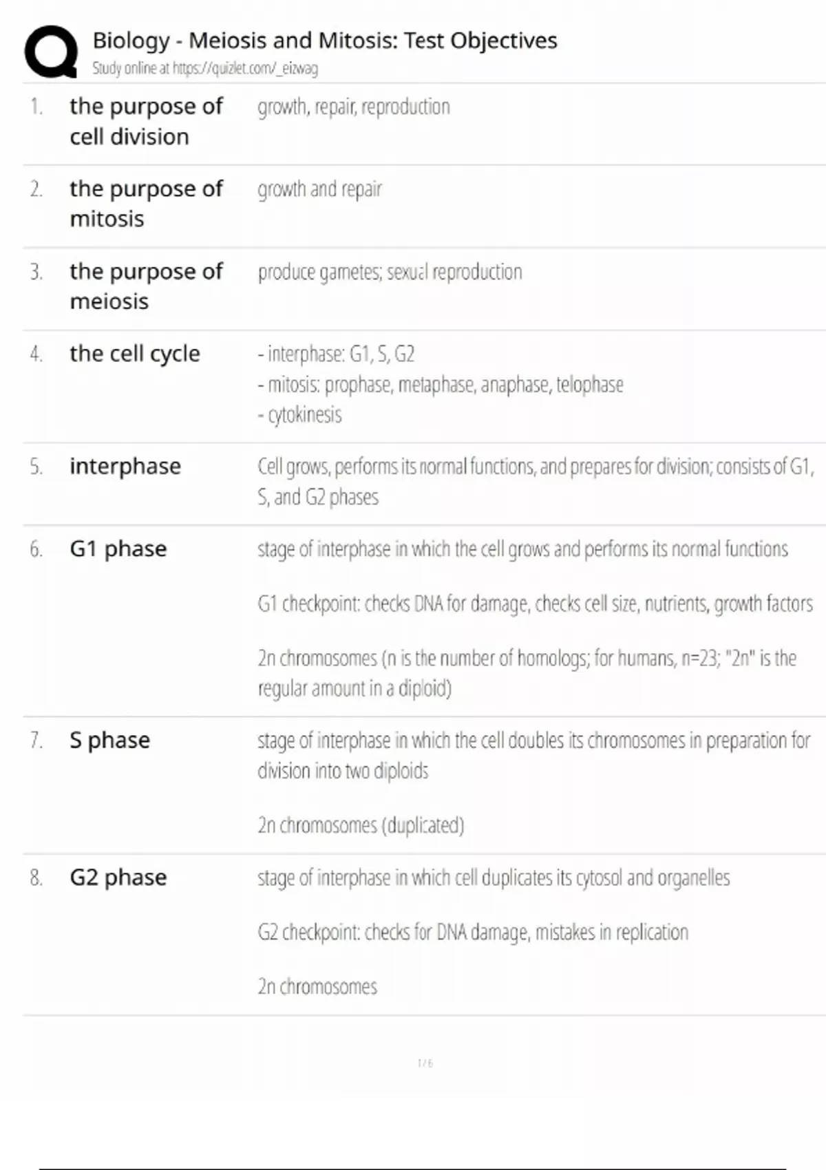 Biology – Meiosis and Mitosis Test Objectives / Score 100% / 2025 Study ...