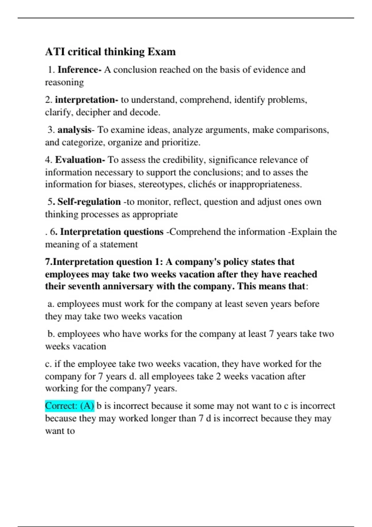 ATI Critical Thinking Exam – Full Question Bank with Answers (Nursing ...